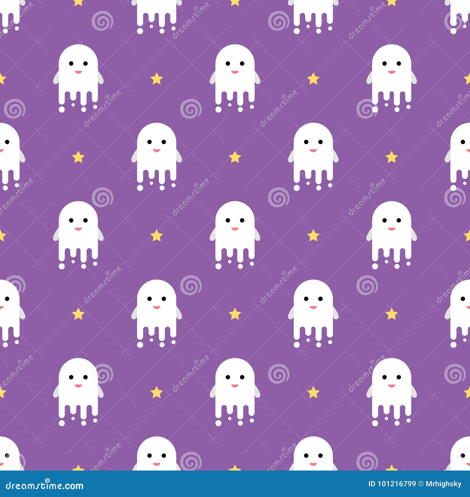 Cute Ghosts Halloween Seamless Pattern Stock Vector - Illustration of ...