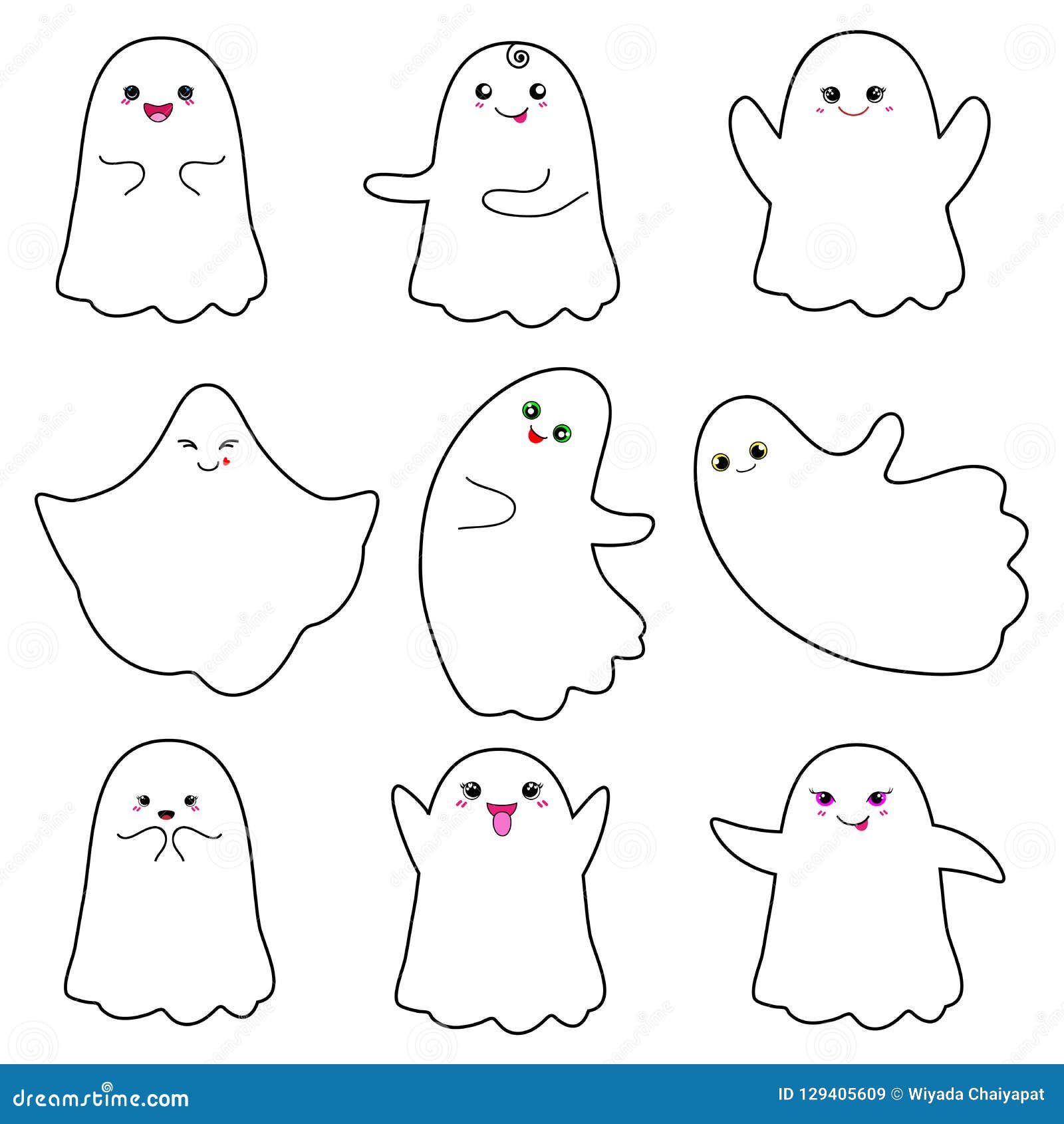 Cute Ghosts with Smiley Face on White Background Stock Illustration ... Cute Ghosts with Smiley Face on White Background Stock Illustration ...