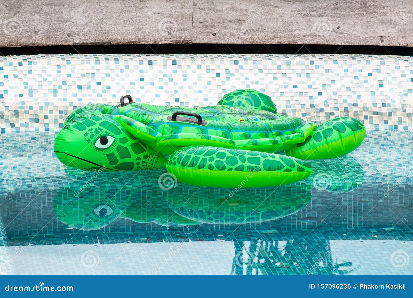 Cute Giant Green Turtle Inflatable Poolfloat in the Swimming Pool Stock ...