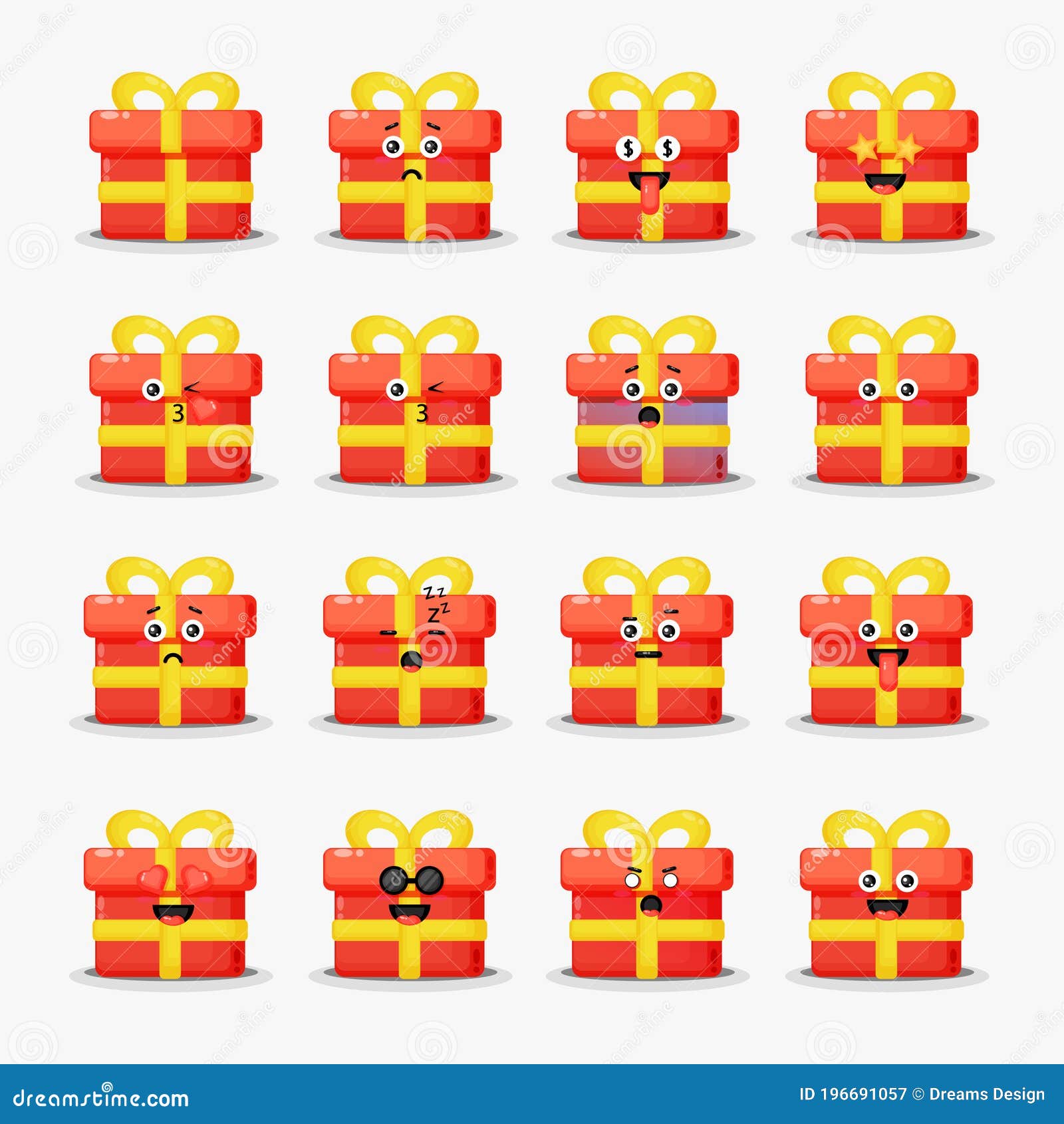 Cute Gift Box with Emoticons Set Stock Vector - Illustration of ...