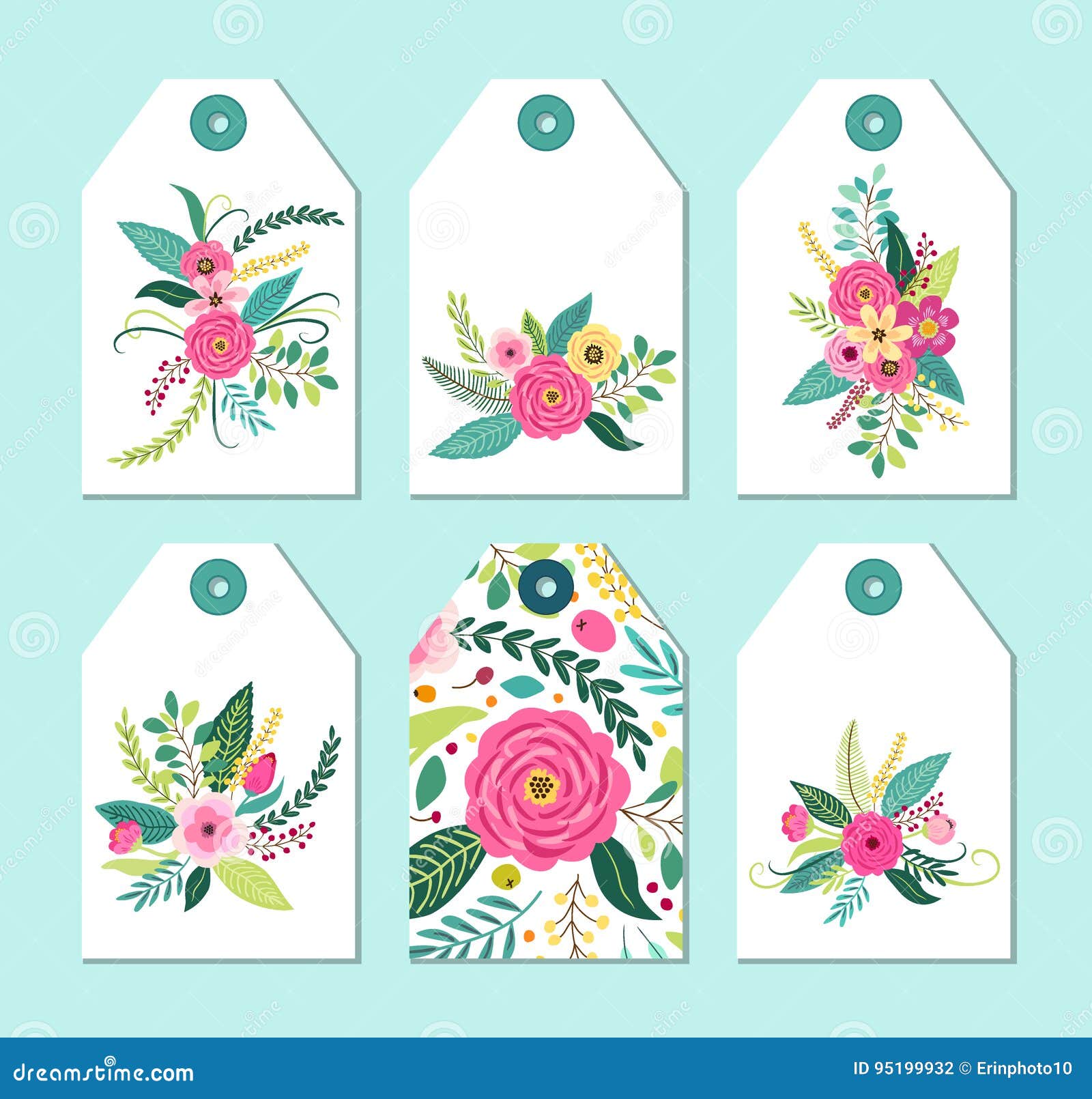 Cute Gift Tags Set with Rustic Hand Drawn Spring Flowers Stock Vector ...