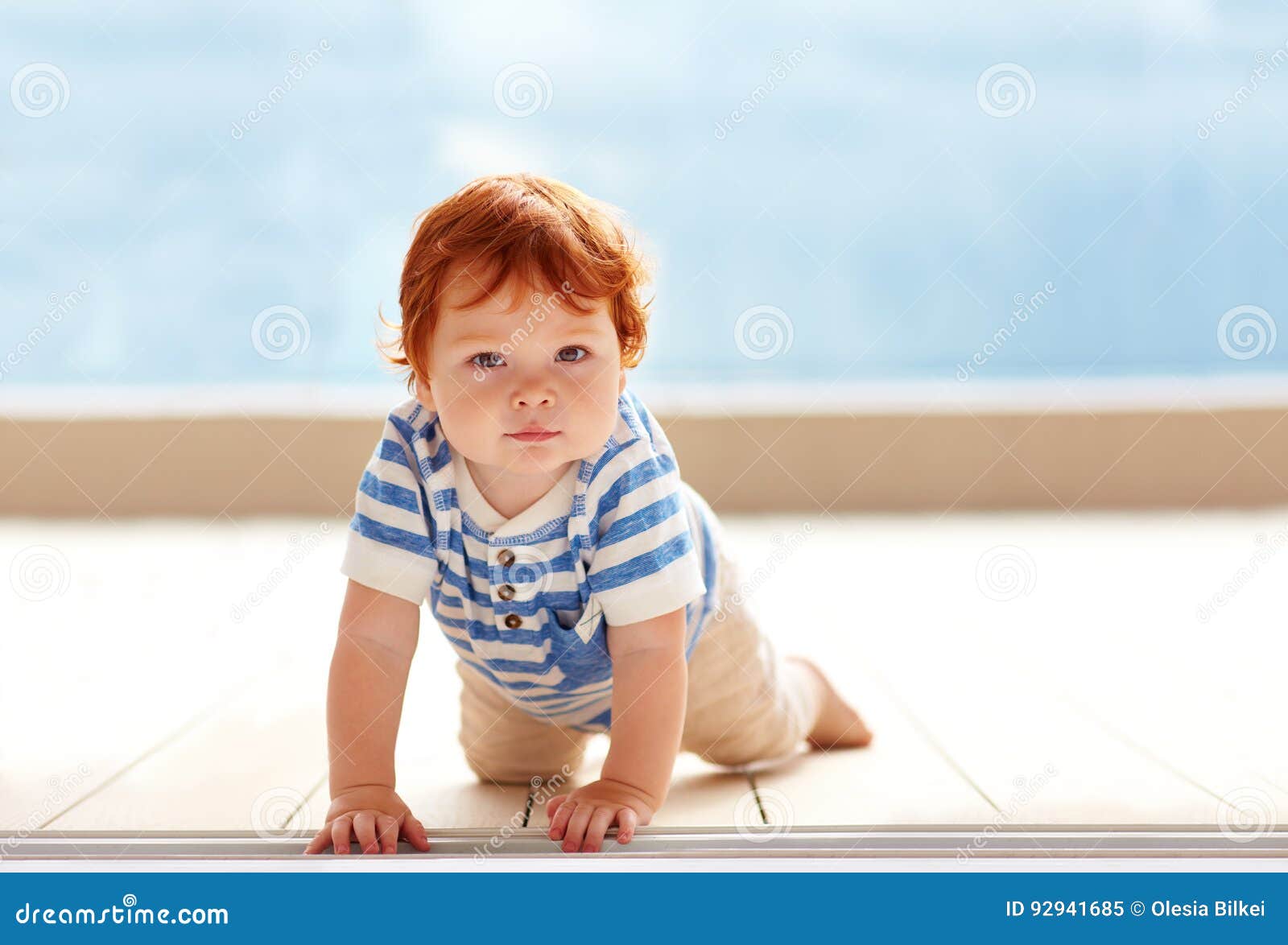 Cute Ginger Baby Boy Crawling on the Floor Stock Image - Image of ...