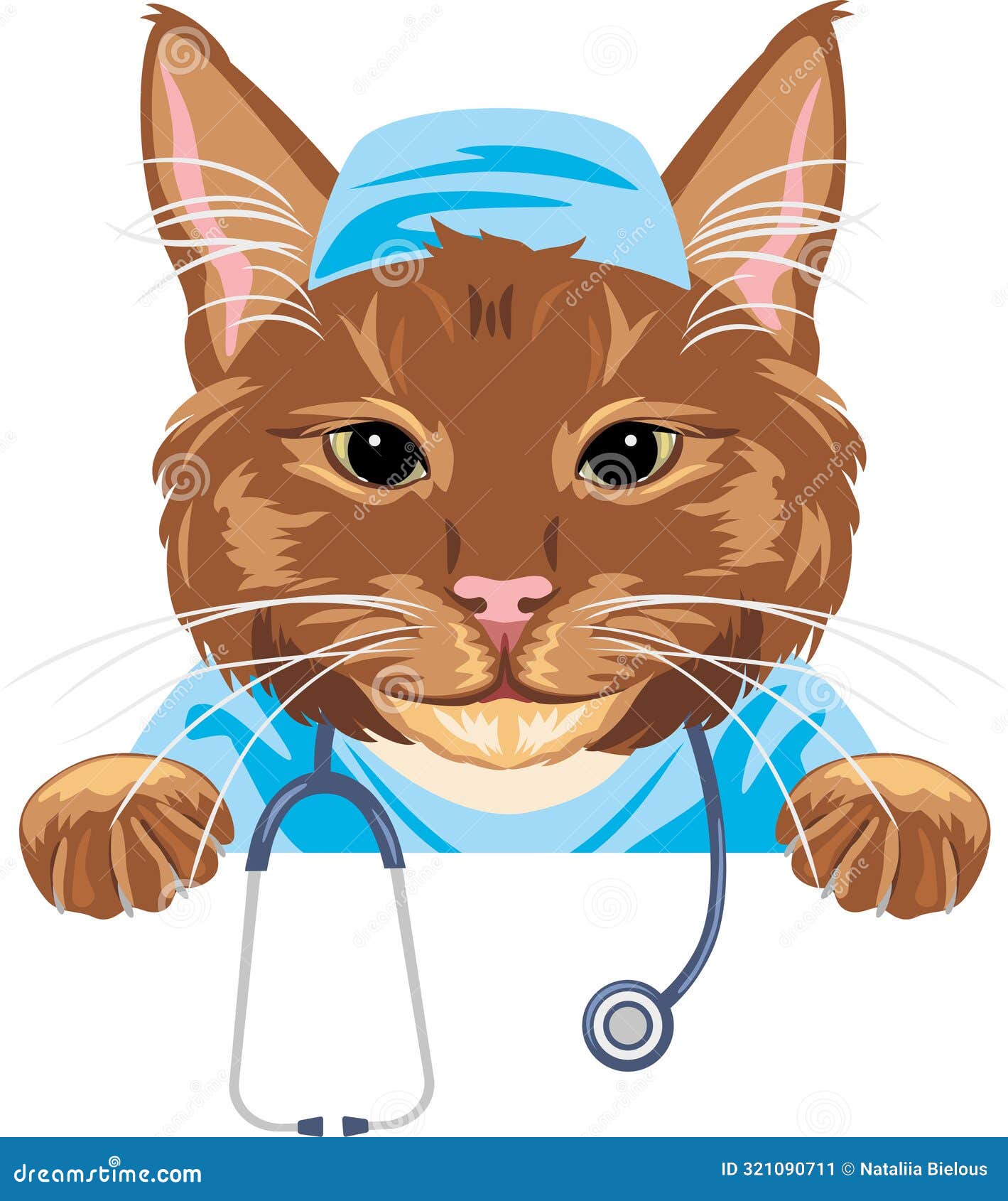Cute Ginger Cat Doctor with Stethoscope Stock Vector - Illustration of ...