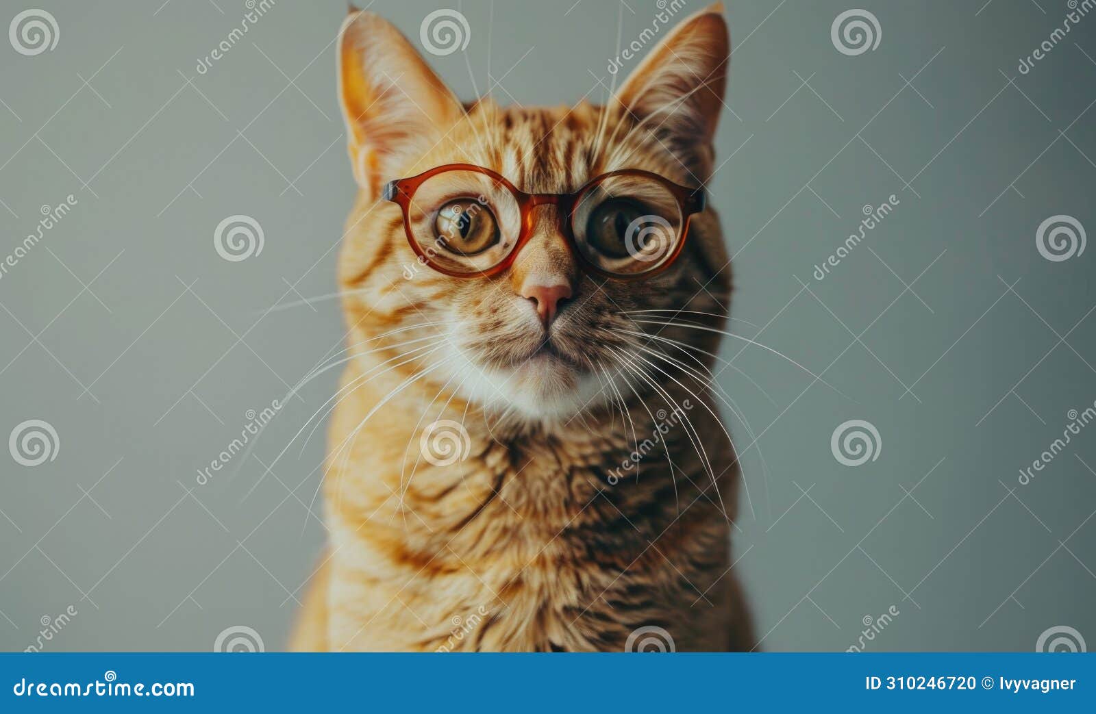 Cute Ginger Cat Wearing Eyeglasses and Looking at Camera Stock Photo ...