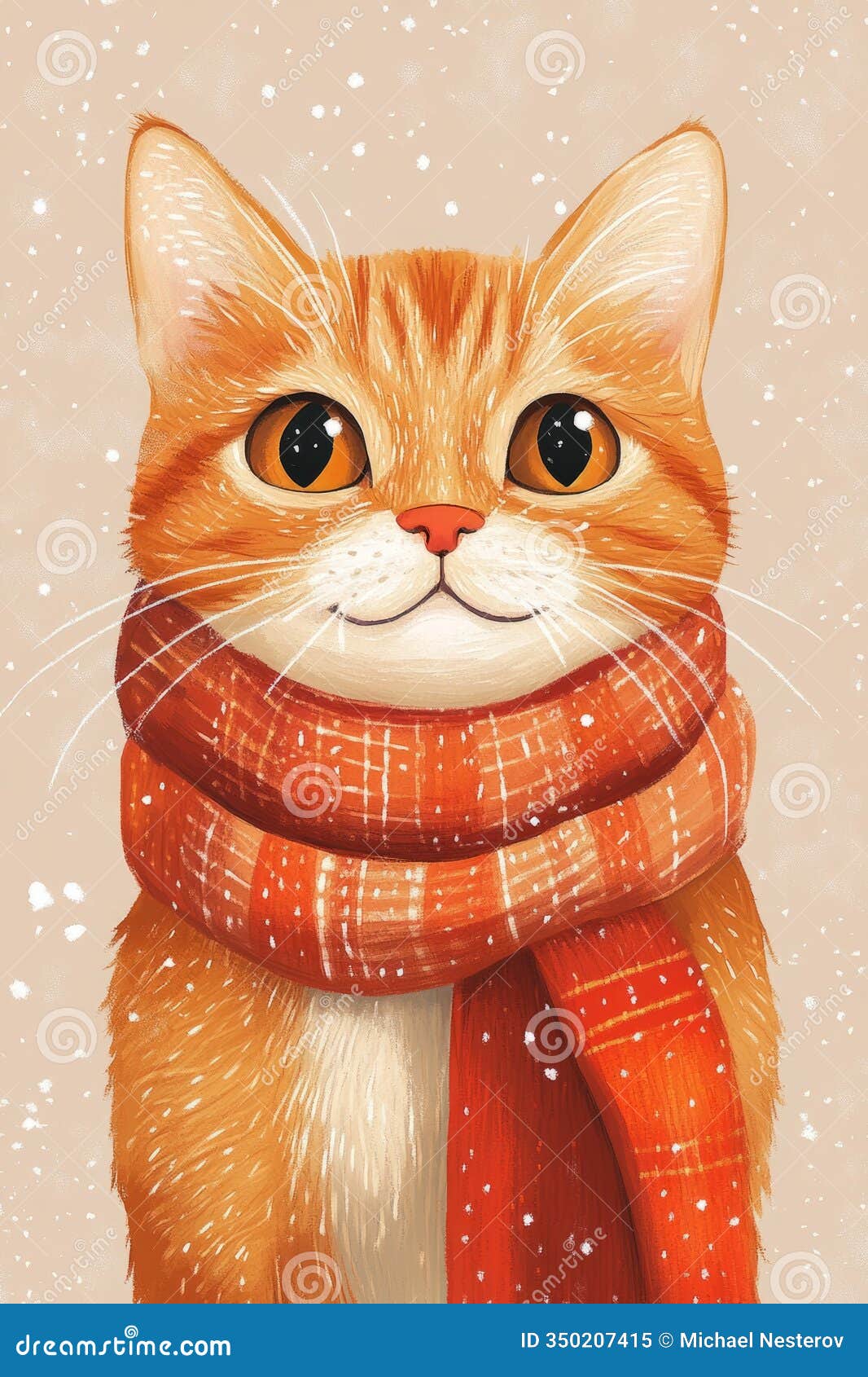 Cute Ginger Cat Wearing a Scarf in Falling Snow Stock Image - Image of ...