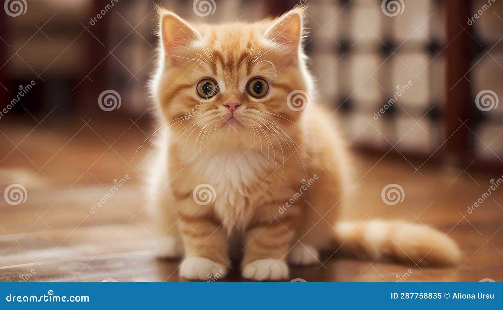 Cute Ginger Kitten Sitting on the Floor and Looking at the Camera Stock Illustration ...