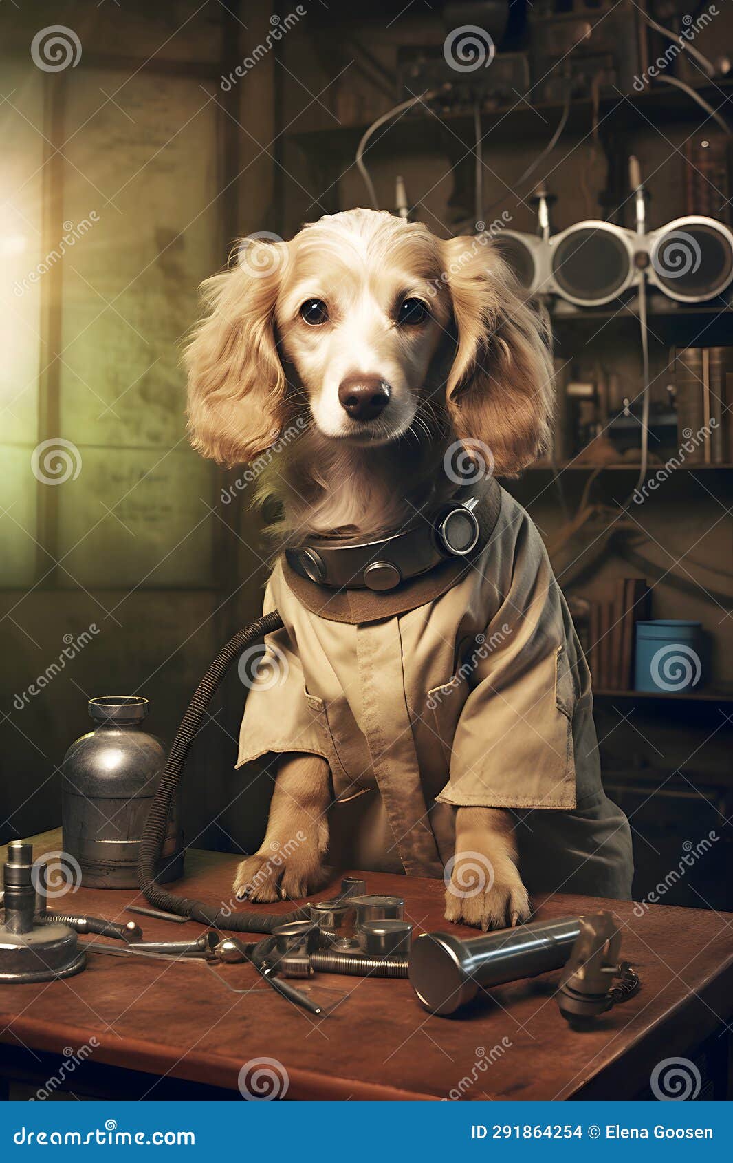Ai Generated Ginger Spaniel Dog Like Mechanic or Engineer in an Old ...