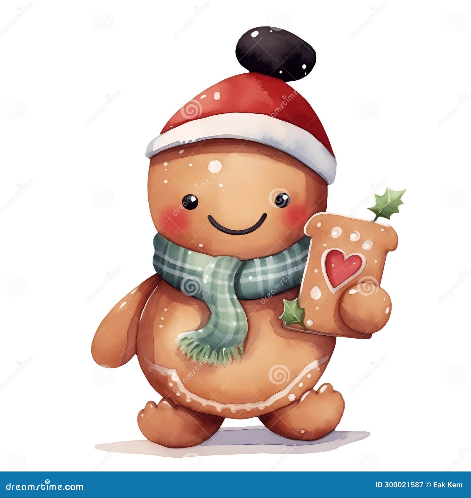 Cute Gingerbread Man Christmas Watercolor Clipart Illustration Ai Generative Stock Image