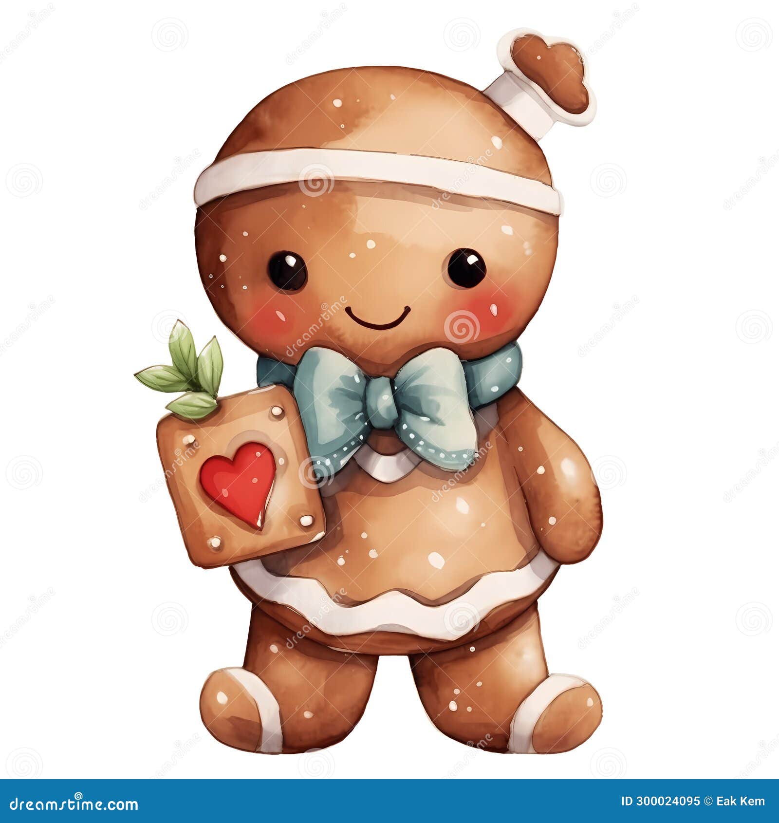 Cute Gingerbread Man Christmas Watercolor Clipart Illustration Ai Generative Stock Image