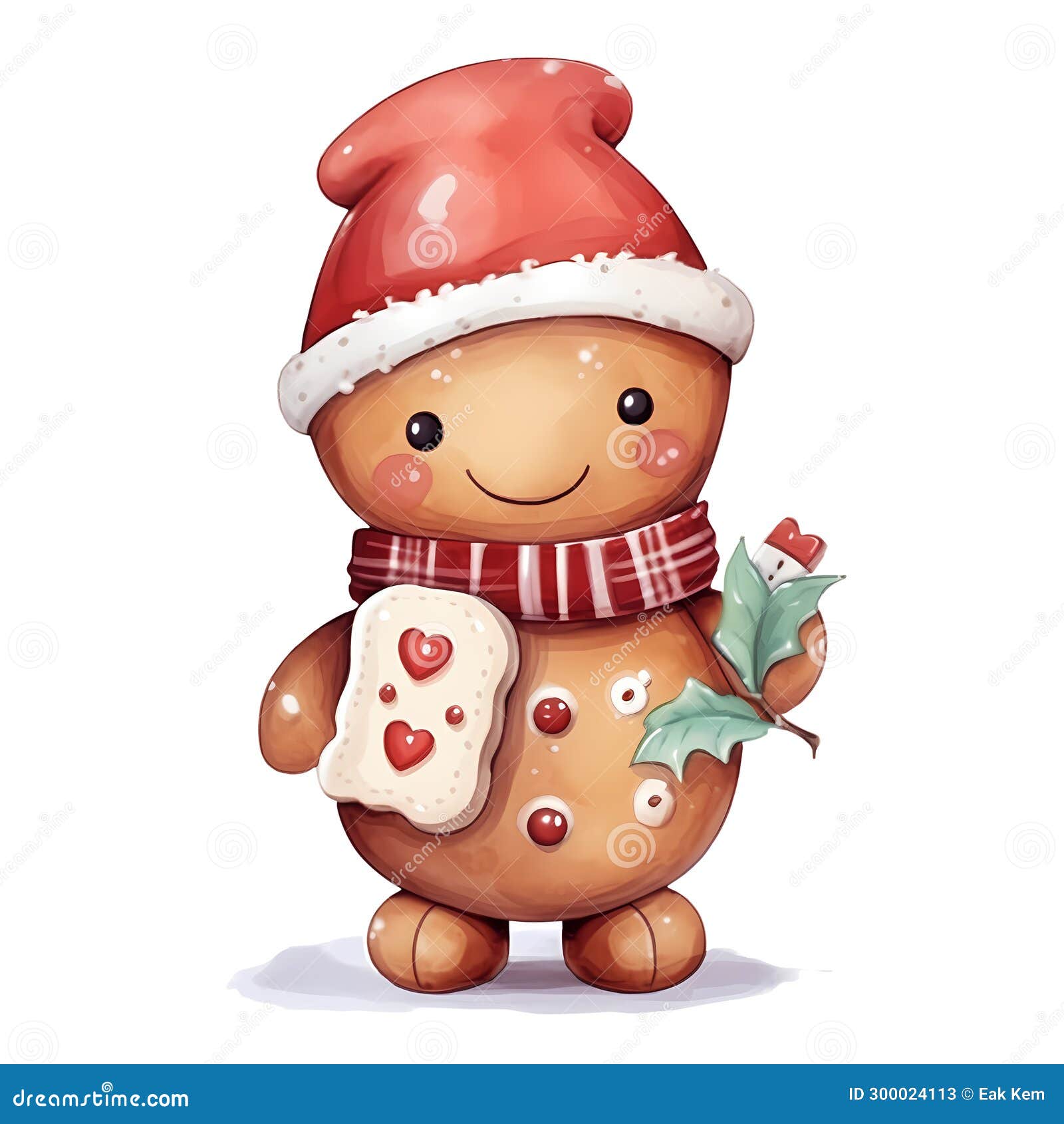 Cute Gingerbread Man Christmas Watercolor Clipart Illustration Ai Generative Stock Image