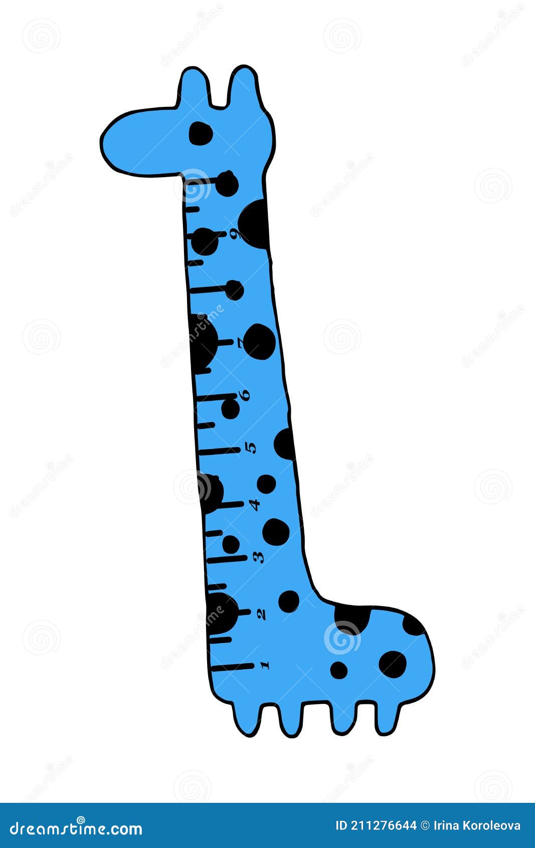 Cute Girafe with a Blue Ruler. Vector Illustration in Doodle Cartoon ...