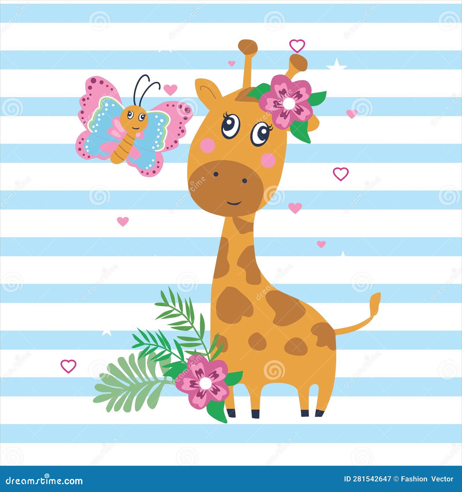 Cute Giraffe with Butterfly Print Vector Art Stock Vector ...