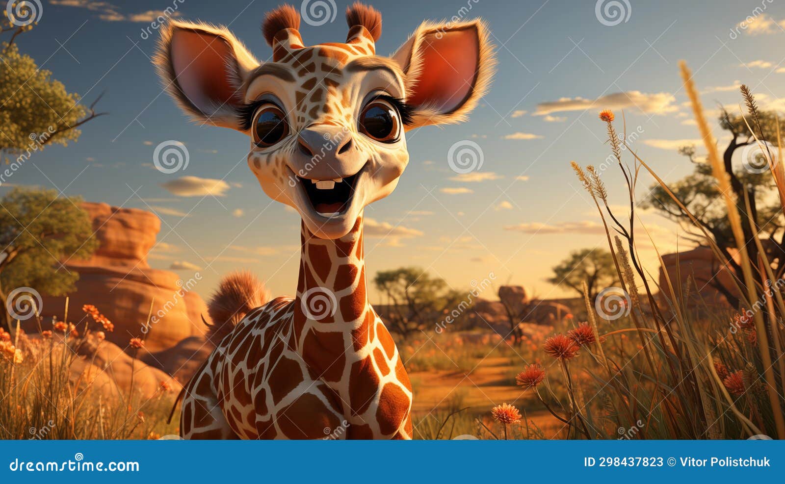 Cute Giraffe Calf on the Plain - 3d Children S Illustration 6 Stock ...