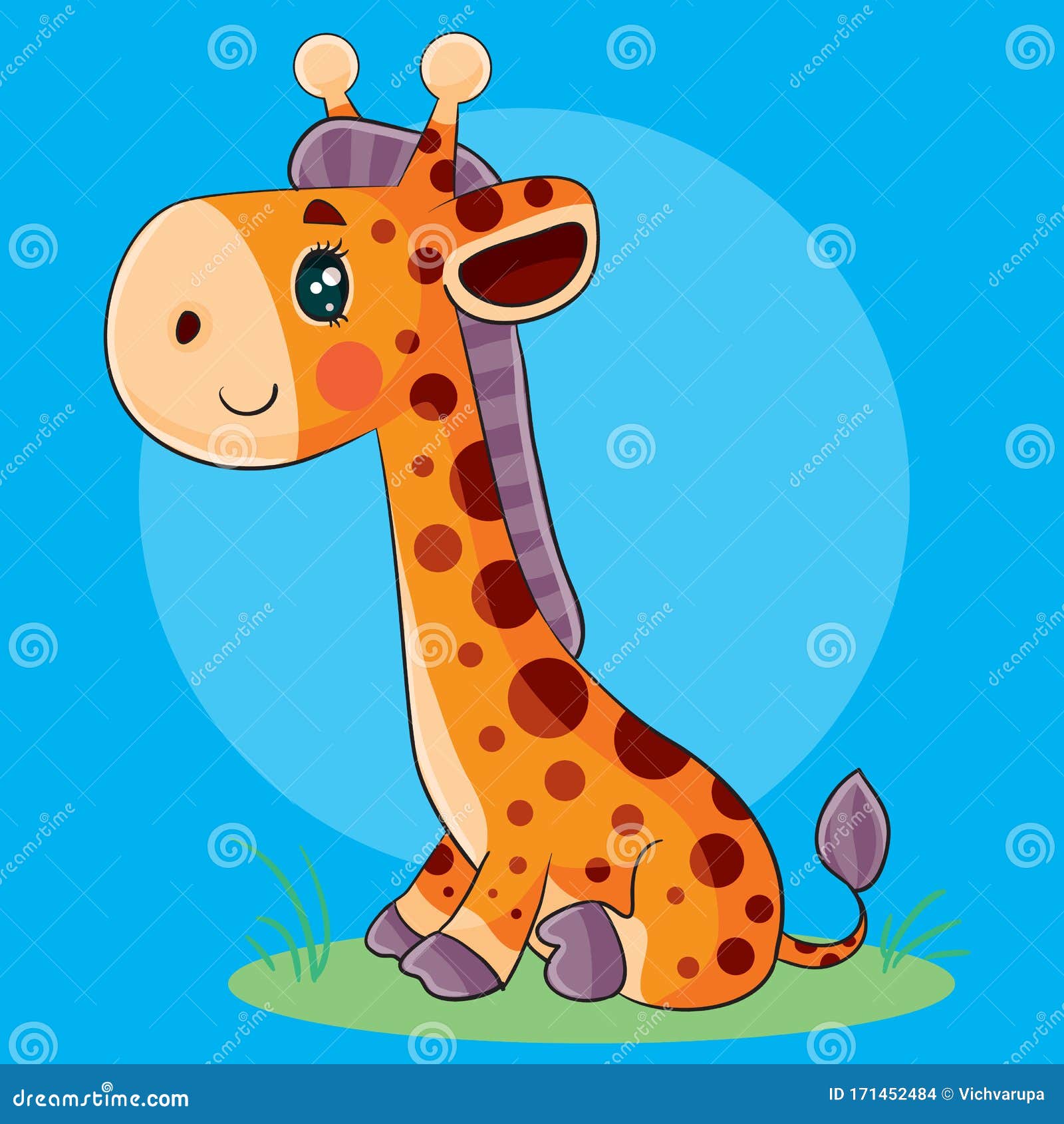 Cute Giraffe Character Sitting on Grass, Toy, Sadness, Stock Vector ...