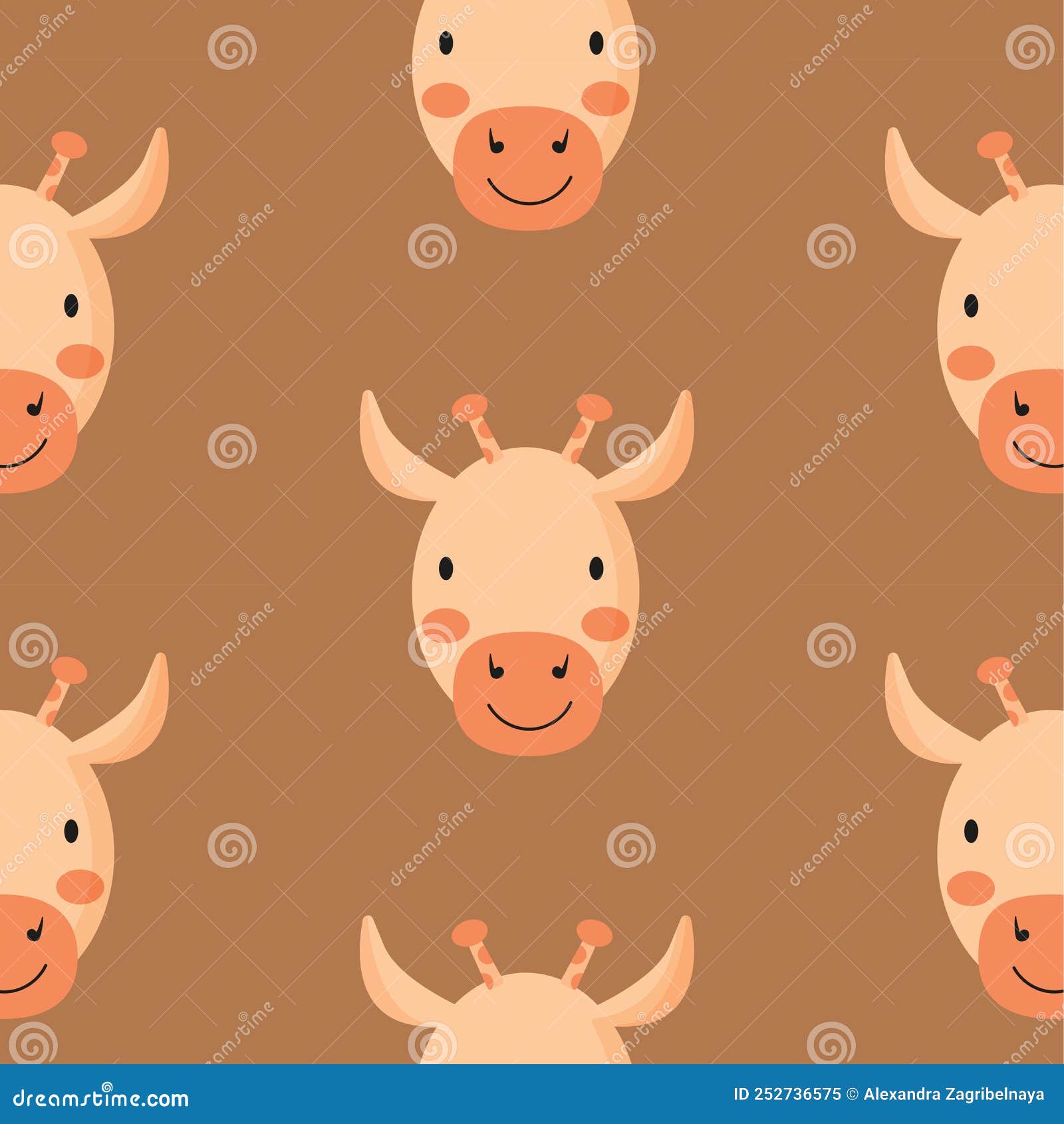 Cute Giraffe Face Seamless Pattern, Muzzle, Head. Cartoon Vector ...
