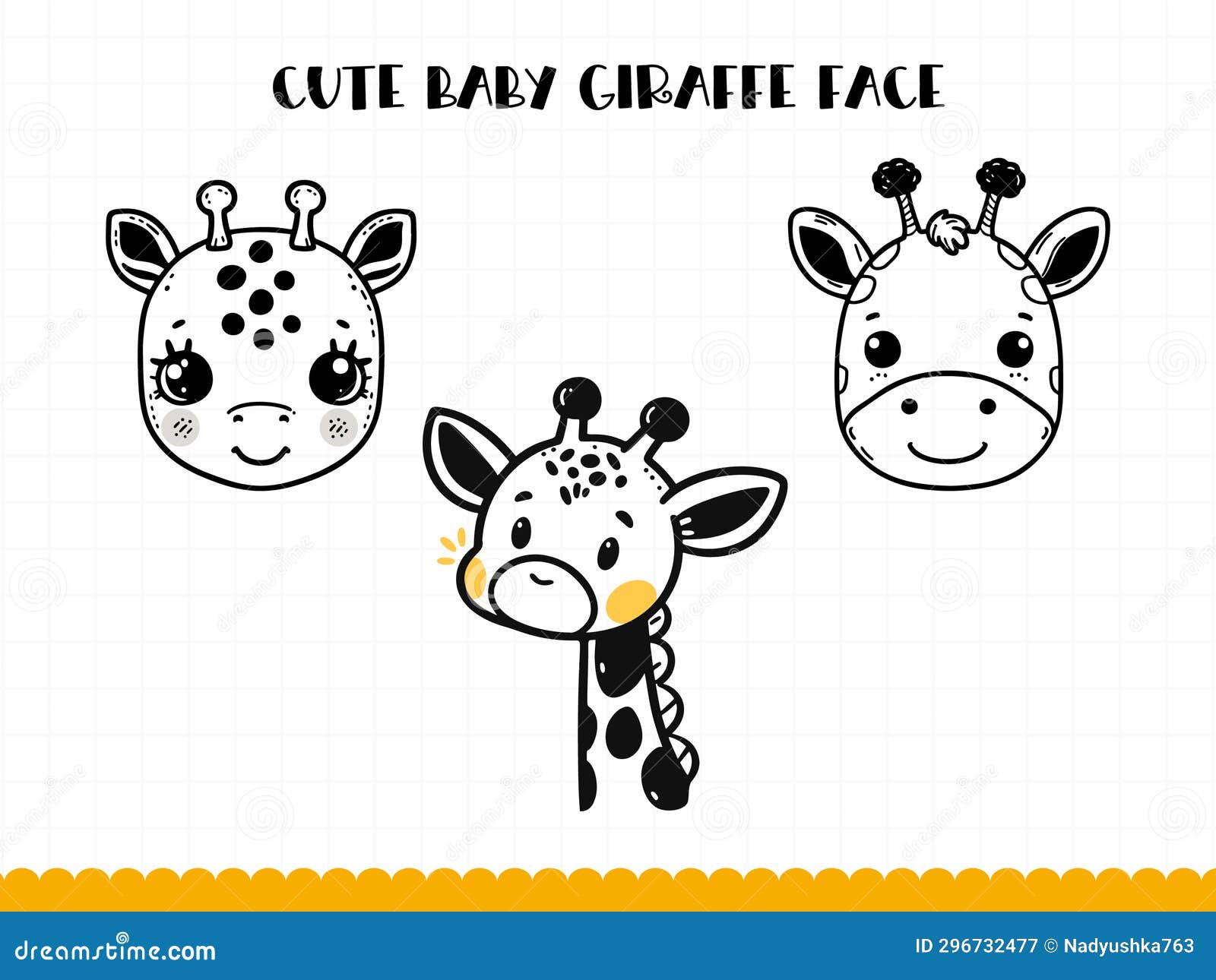 Cute Giraffe Face in Simple Doodle Style Set. Vector Illustration ...