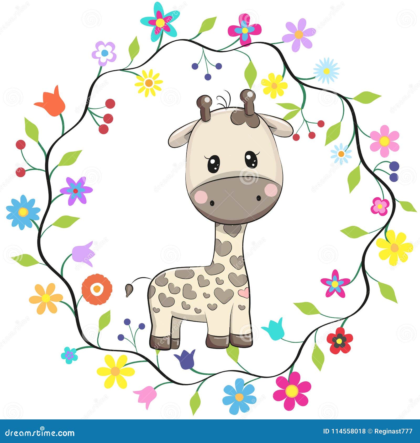 Cute Giraffe In A Flowers Frame Vector Illustration | CartoonDealer.com ...