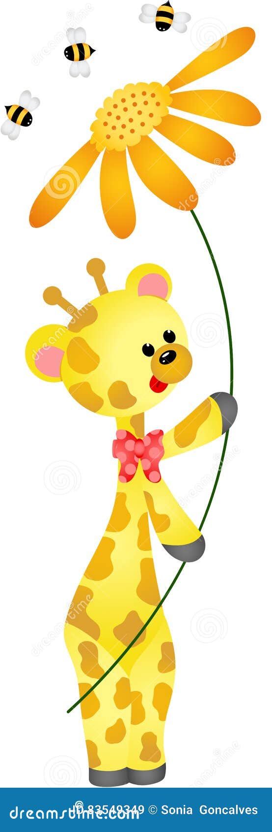 Cute Giraffe Holding Flower with Bees Stock Vector - Illustration of ...