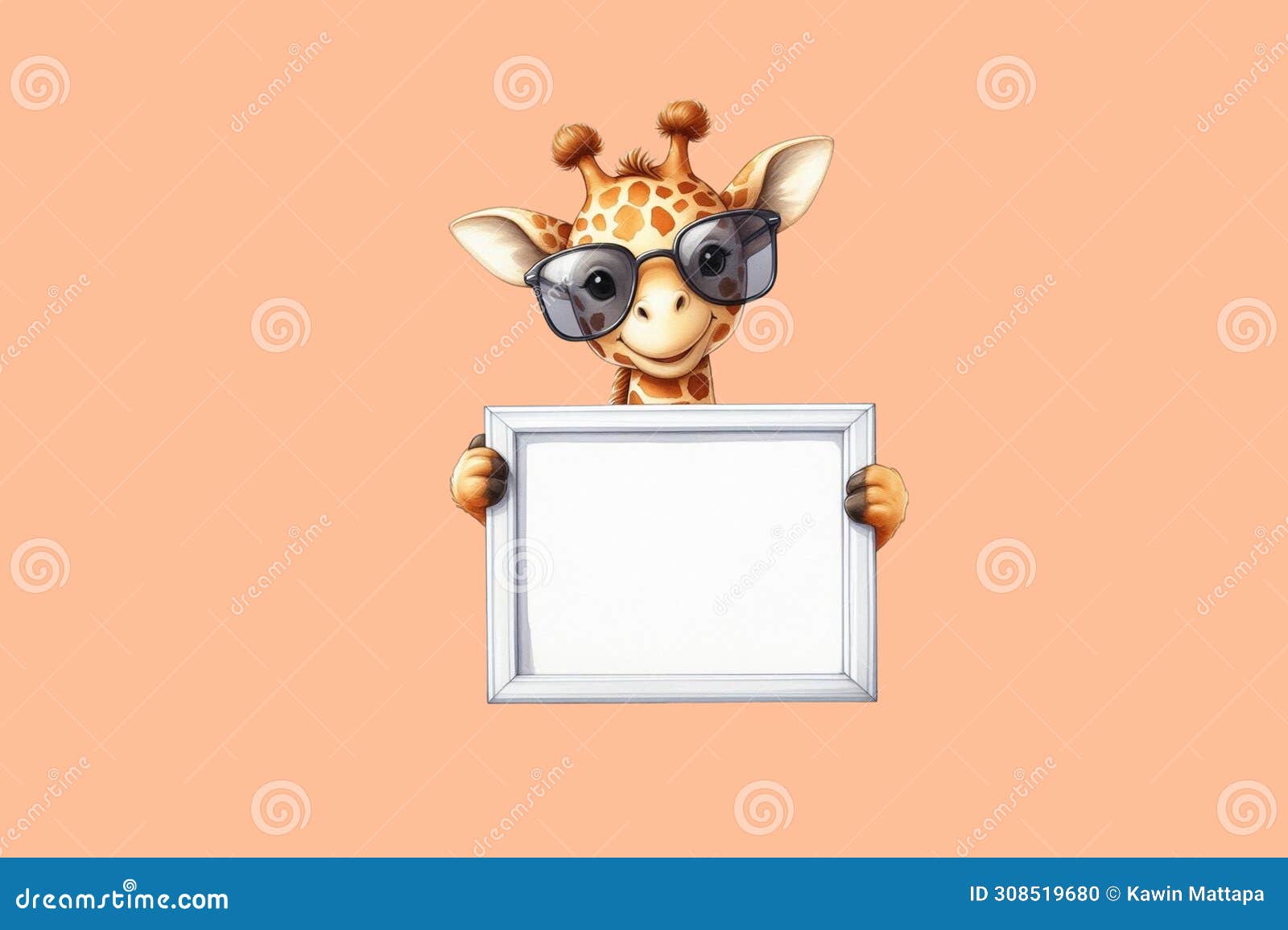 Cute Giraffe Holding a Mockup Picture Frame Peach Fuzz Color Background ...