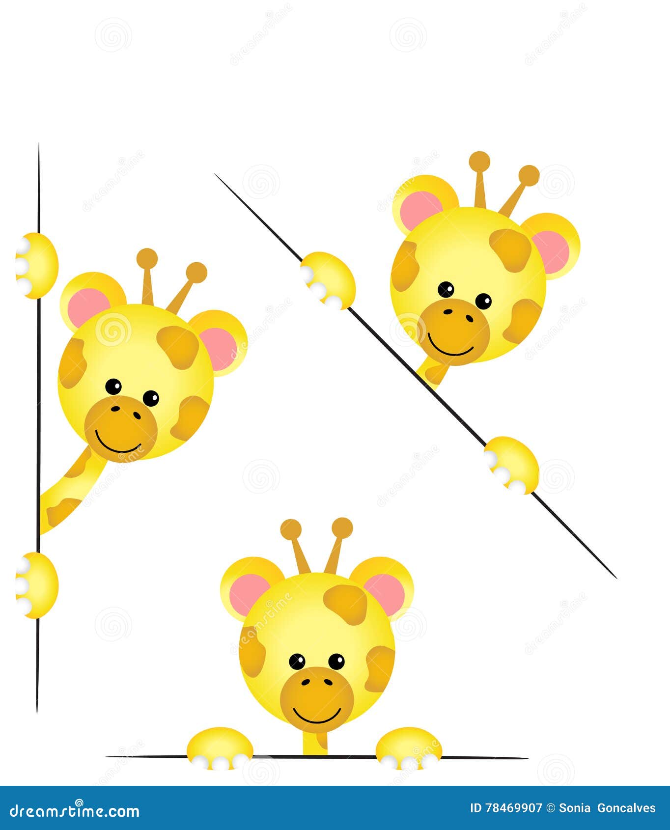 Cute Giraffe Peeking from Behind in Various Positions Stock Vector ...