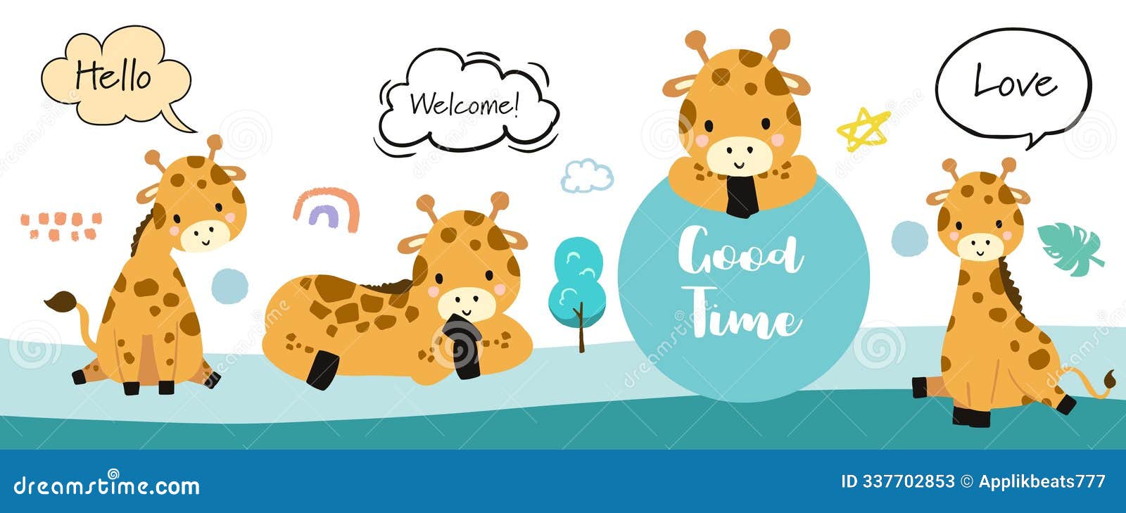 Cute Giraffe Template Banner with Hello,welcome for Horizontal Design ...