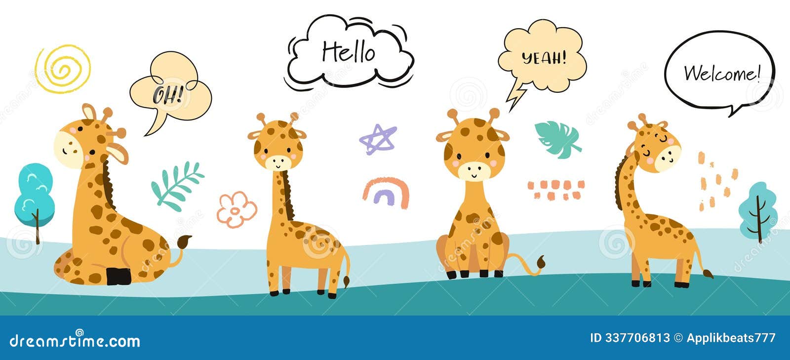 Cute Giraffe Template Banner with Hello,welcome for Horizontal Design ...