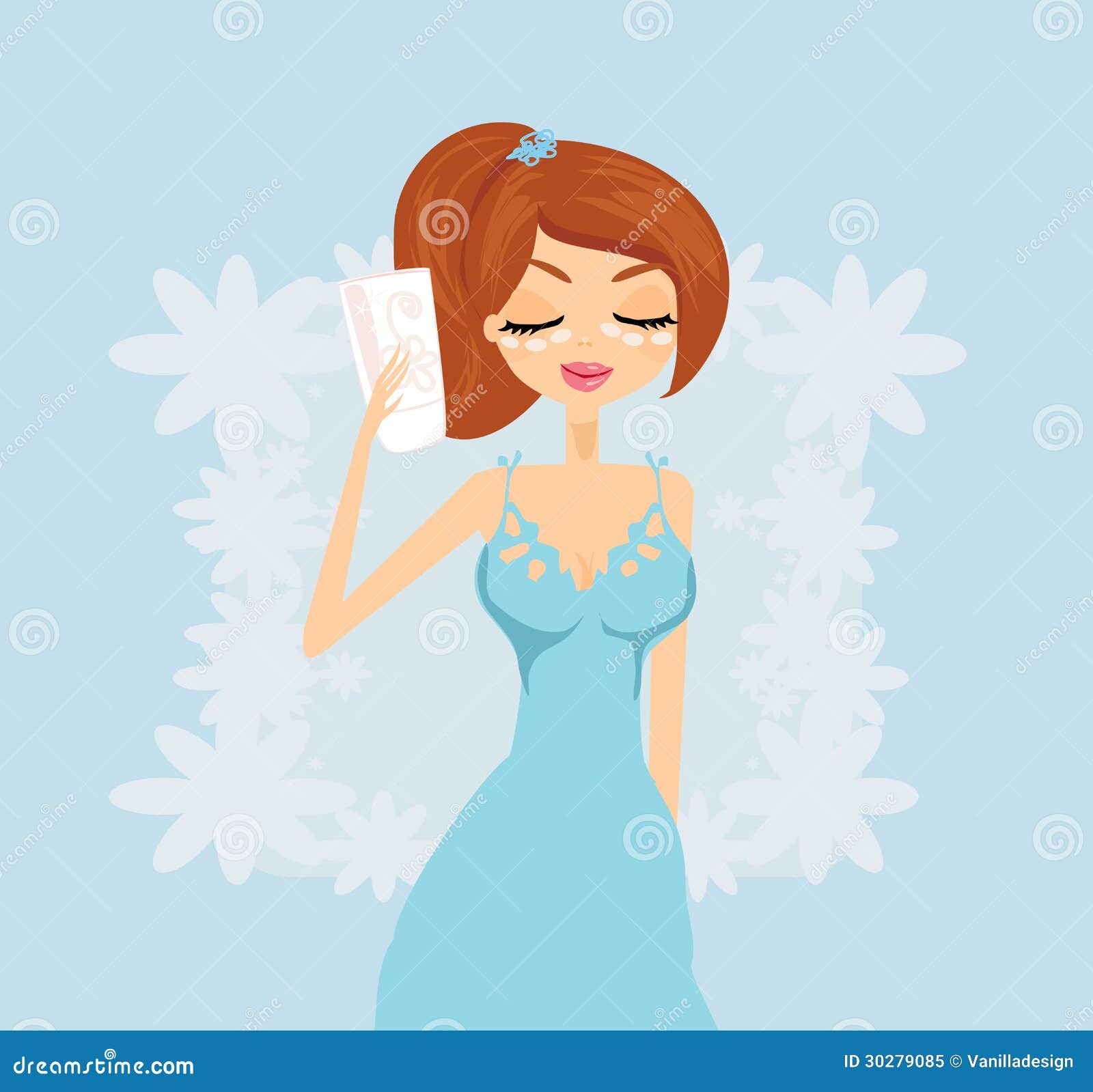 Applying Moisturizer To Hands, Face And Feet Vector Illustration ...