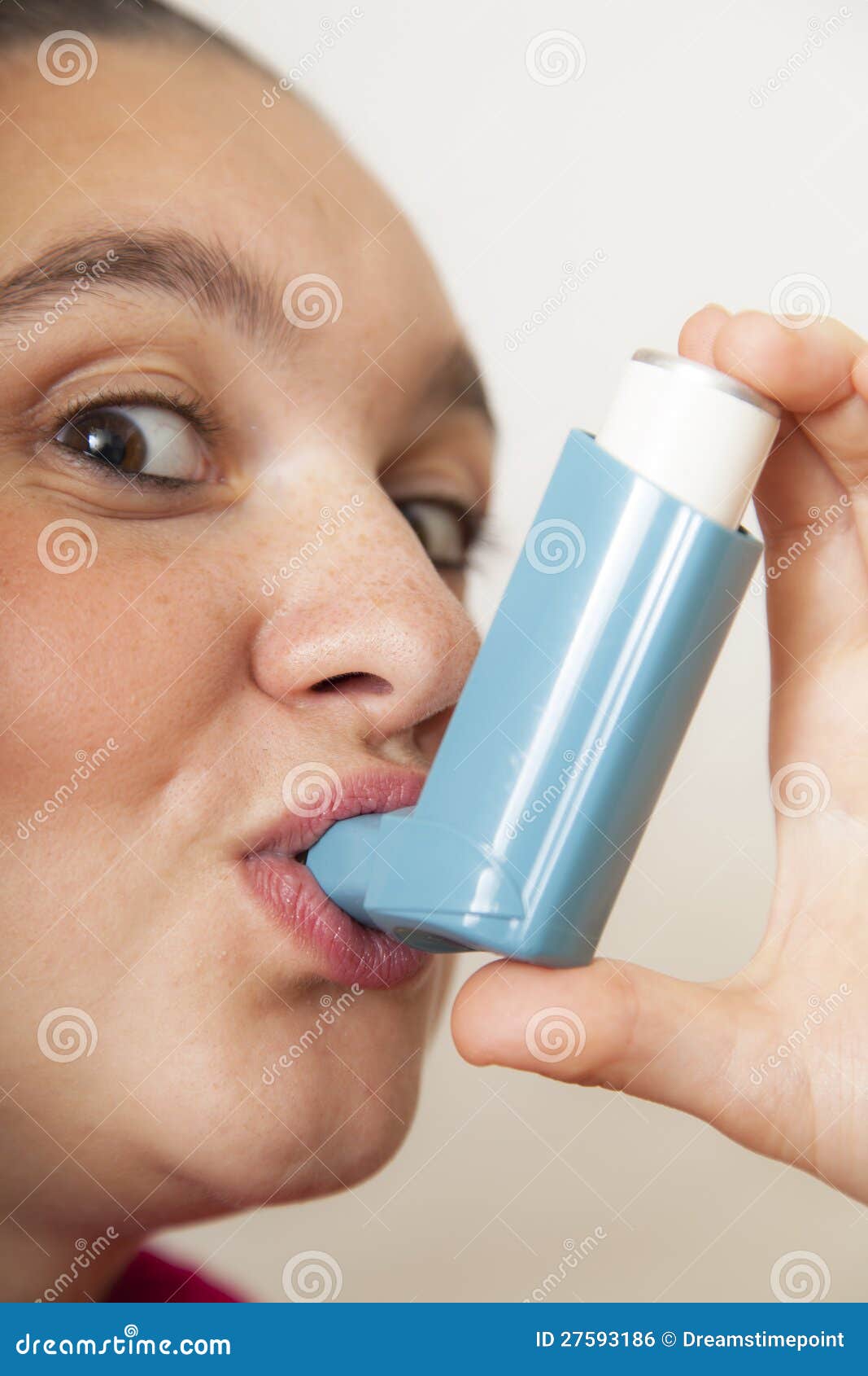 Cute Girl with Asthma Inhalator Stock Photo - Image of health, person ...