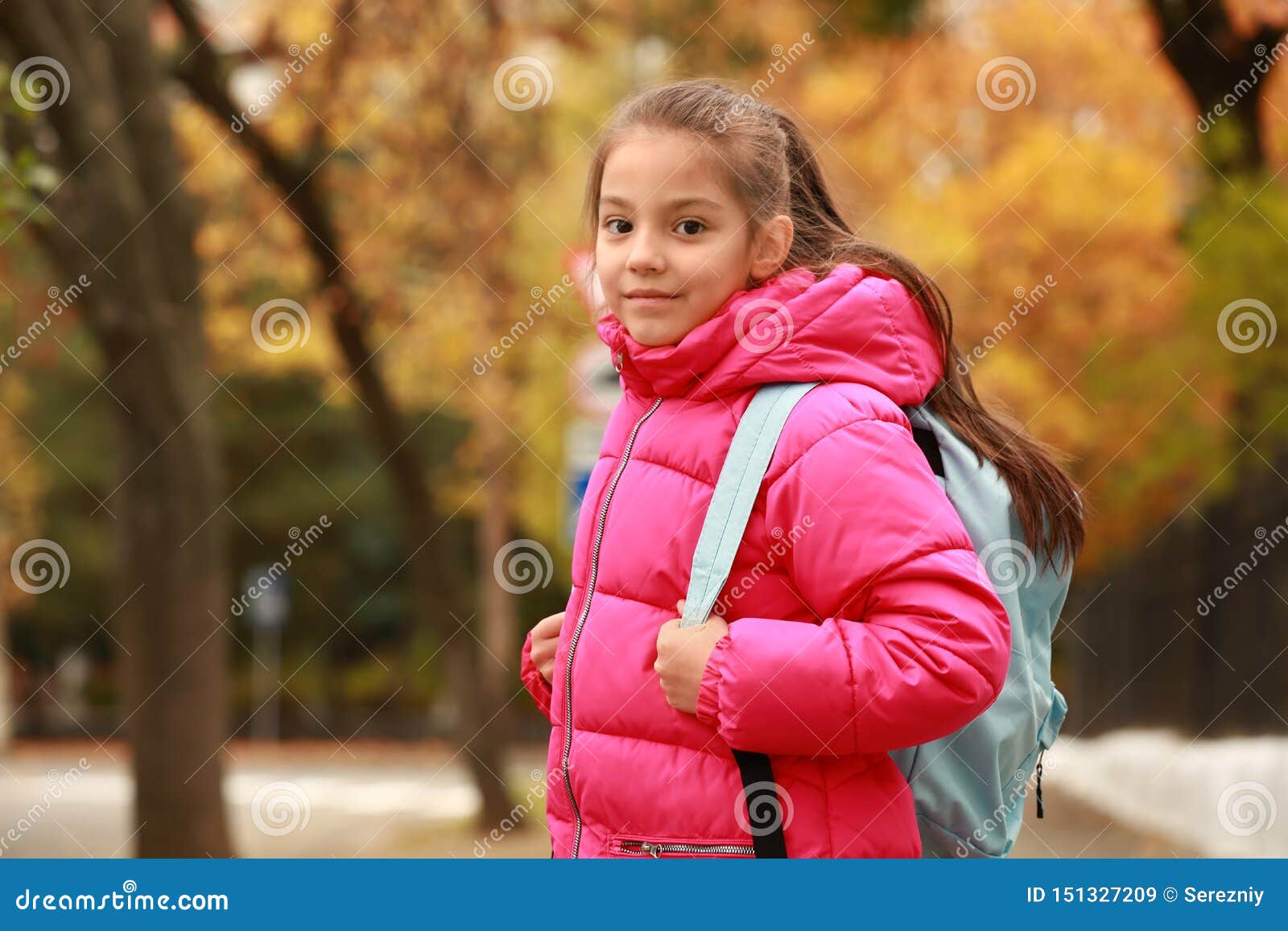 Cute Girl with Backpack Outdoors Stock Image - Image of person ...