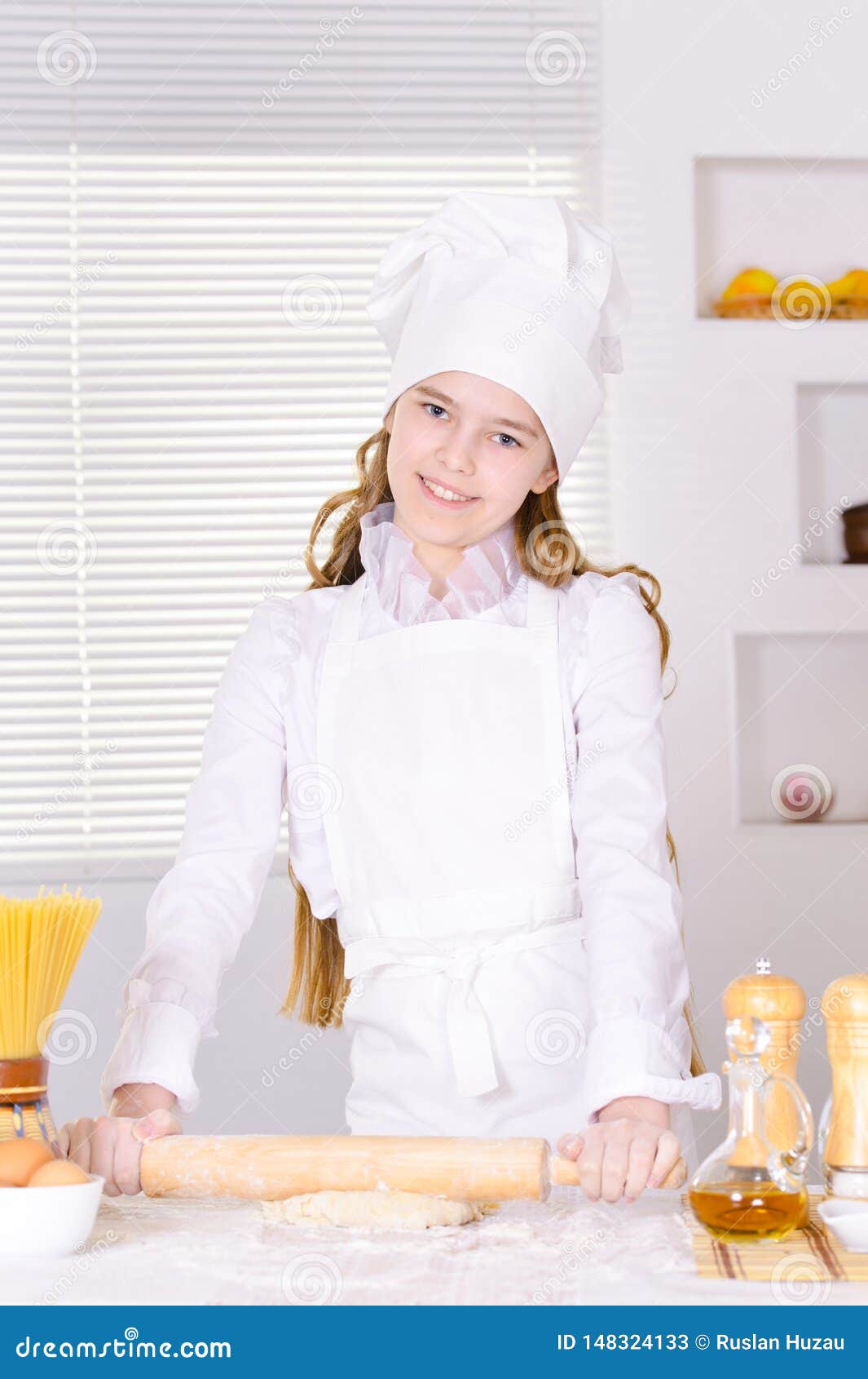Portrait of Cute Girl Baking in the Kitchen Stock Image - Image of ...