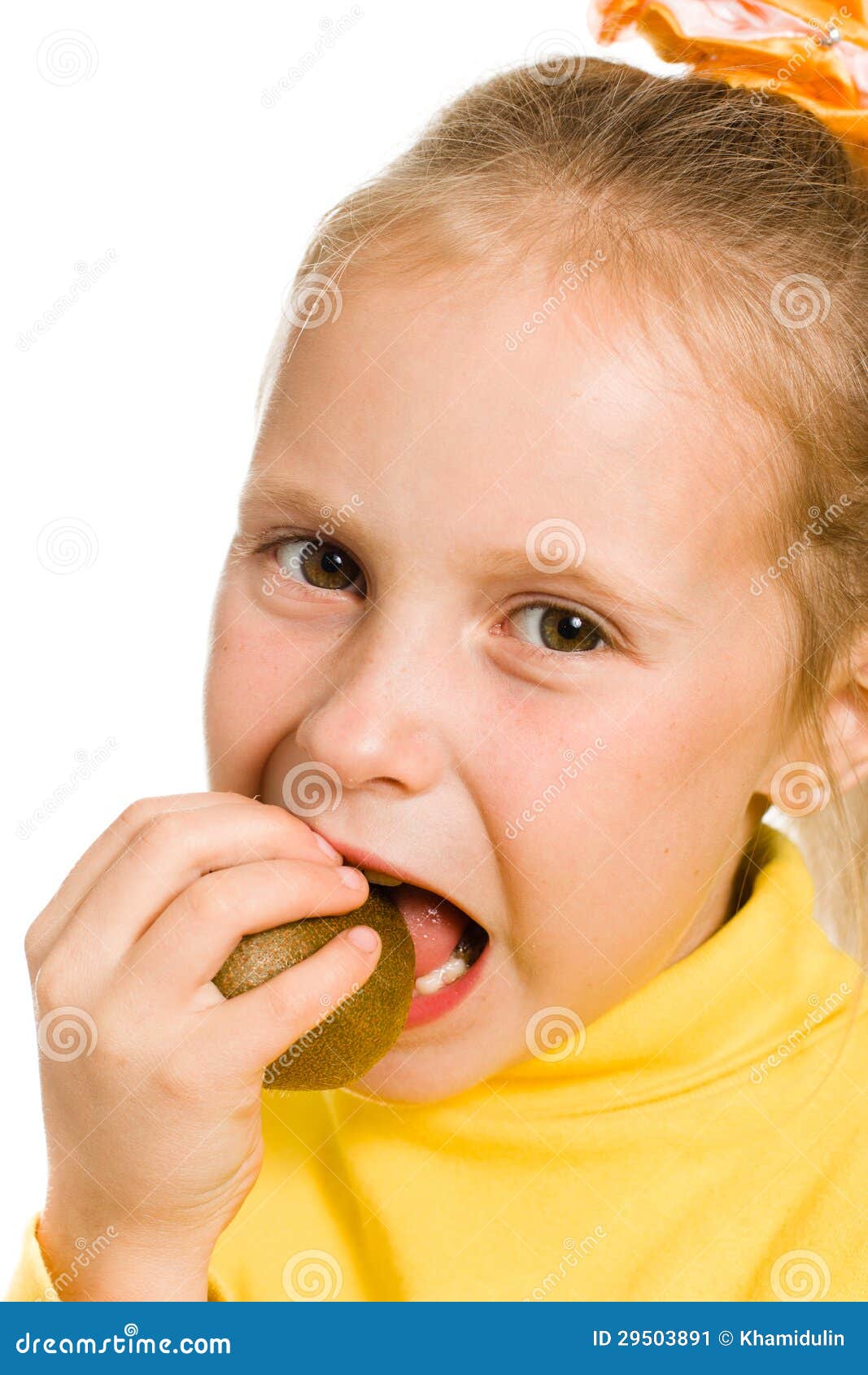Cute Girl Biting An Kiwi Stock Image | CartoonDealer.com #29503891