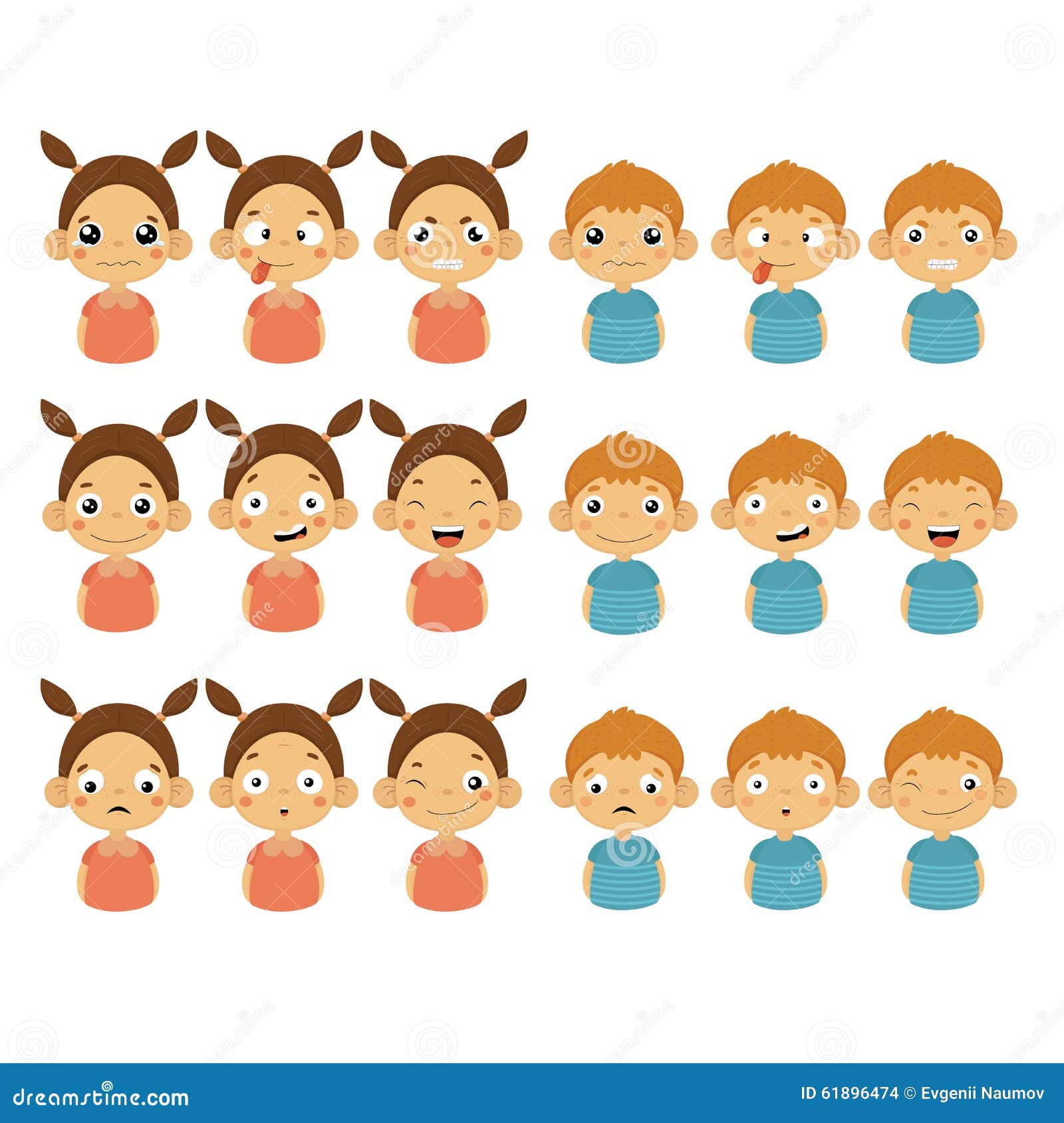 Cute Girl and Boy Faces Showing Different Emotions Stock Vector ...
