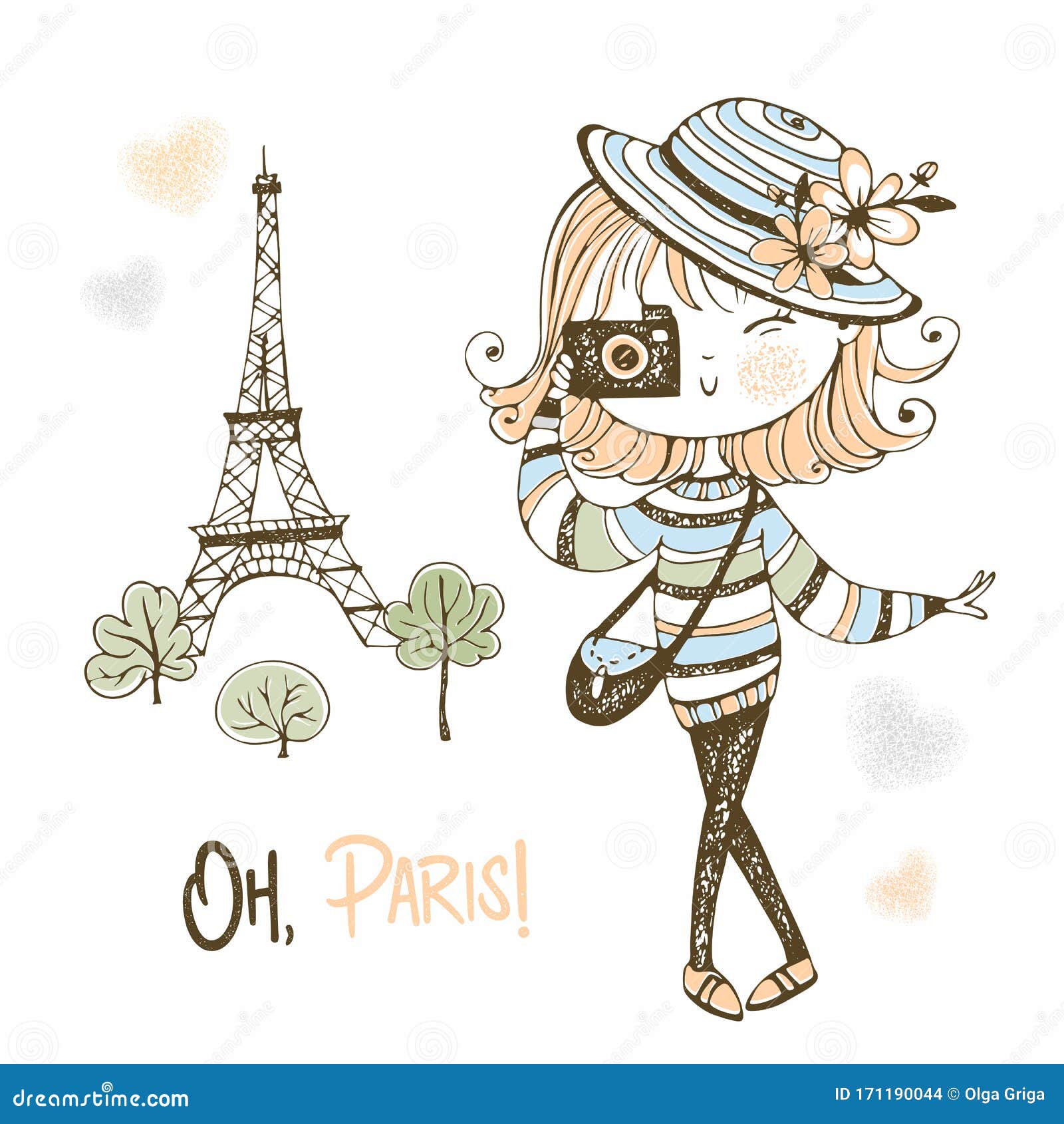 Cute Girl with a Camera in Paris. Travel Stock Illustration ...