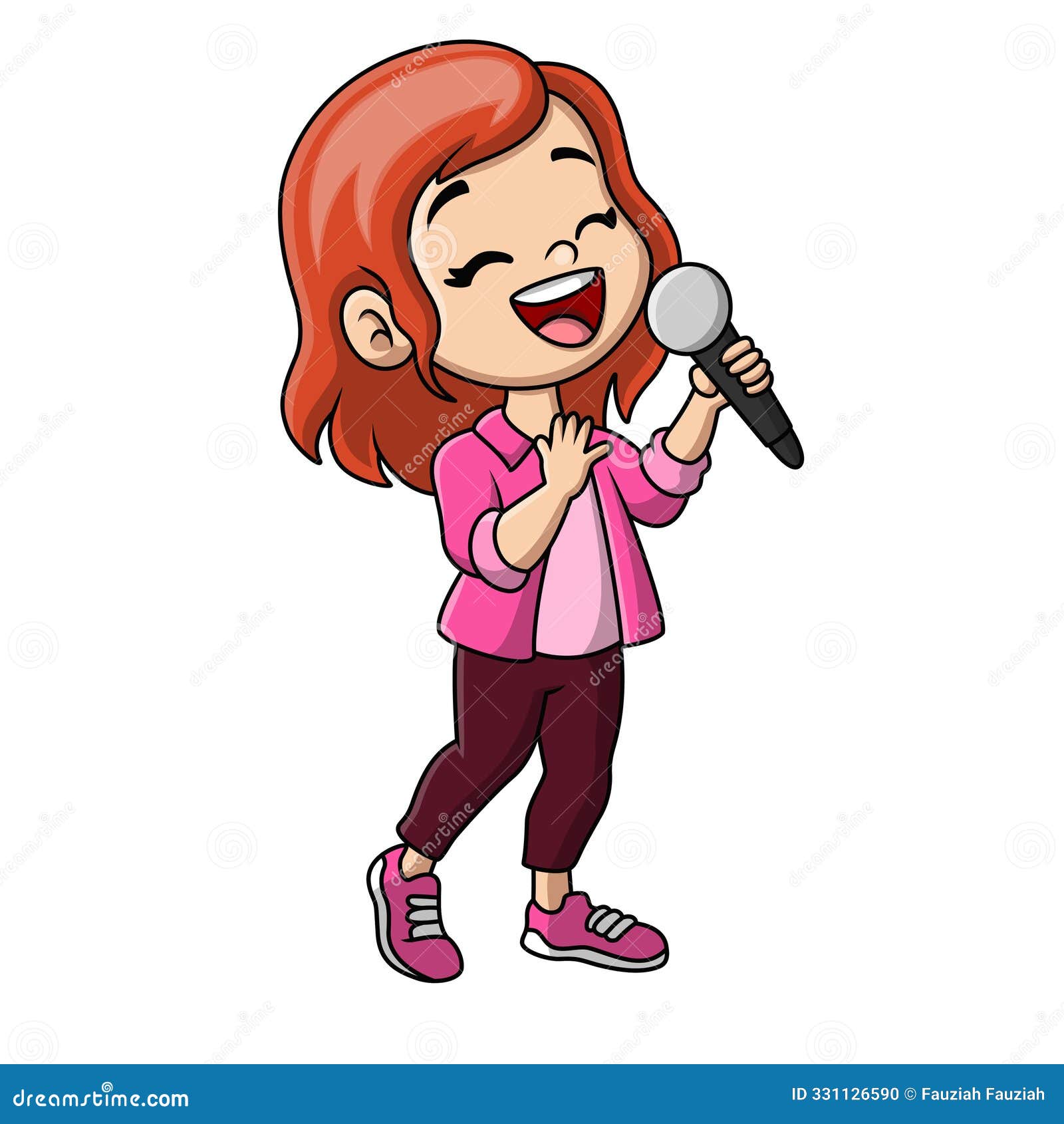 Cute Girl Cartoon is Singing Stock Vector - Illustration of perform ...