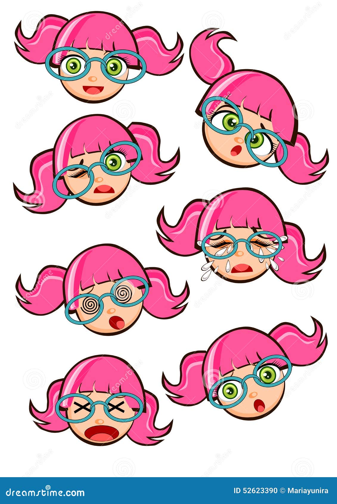 Girl expressions set face stock illustration. Illustration of face ...