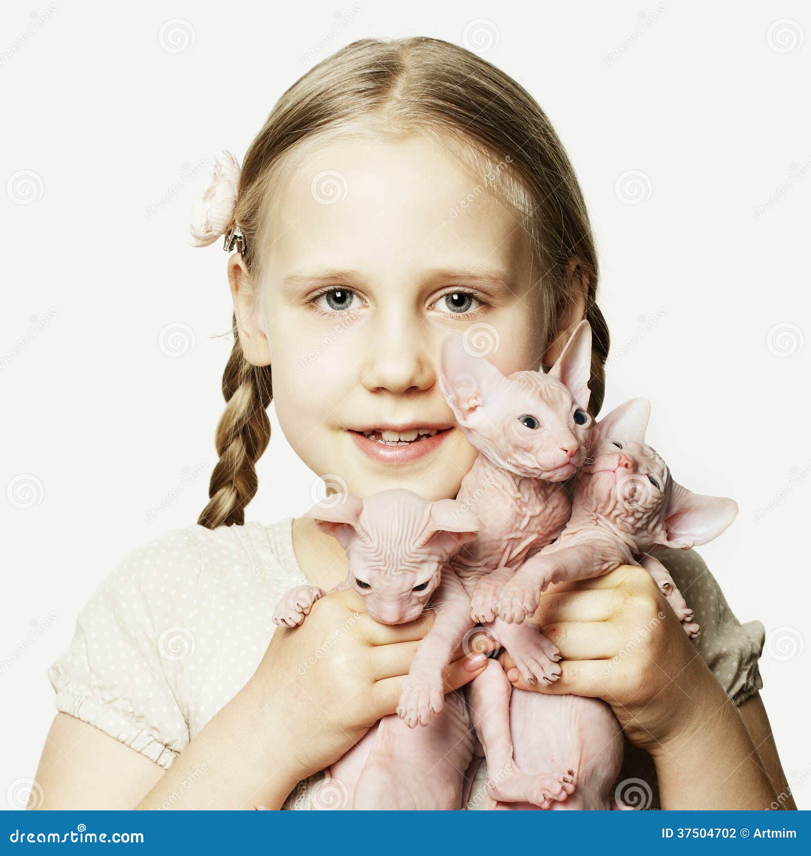 Cute girl with cats, love stock photo. Image of person - 37504702