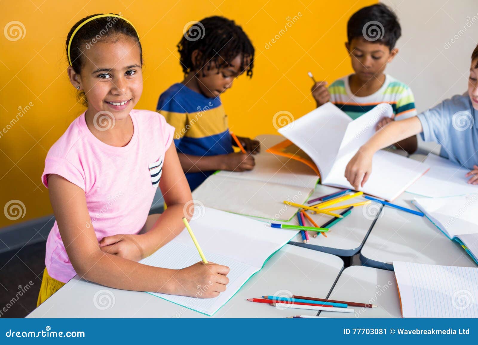 Cute girl with classmates stock image. Image of early - 77703081