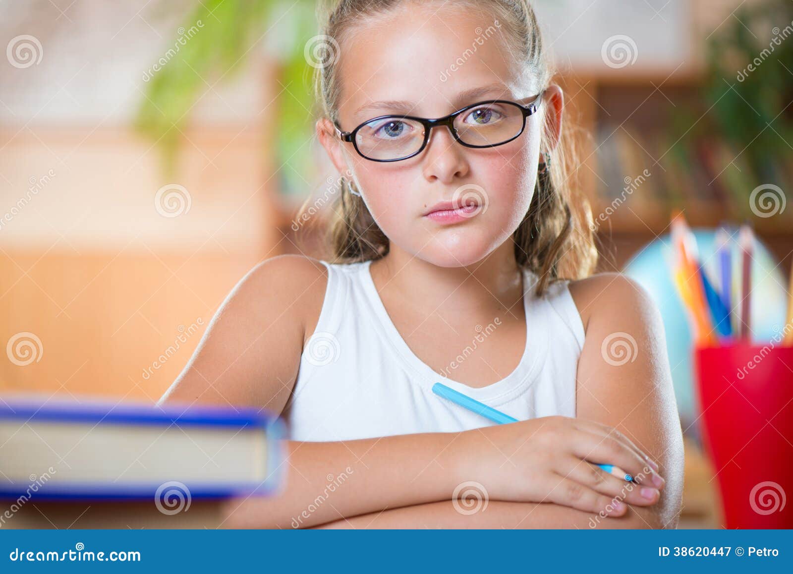 Cute Girl in Classroom at School Stock Image - Image of little, casual ...