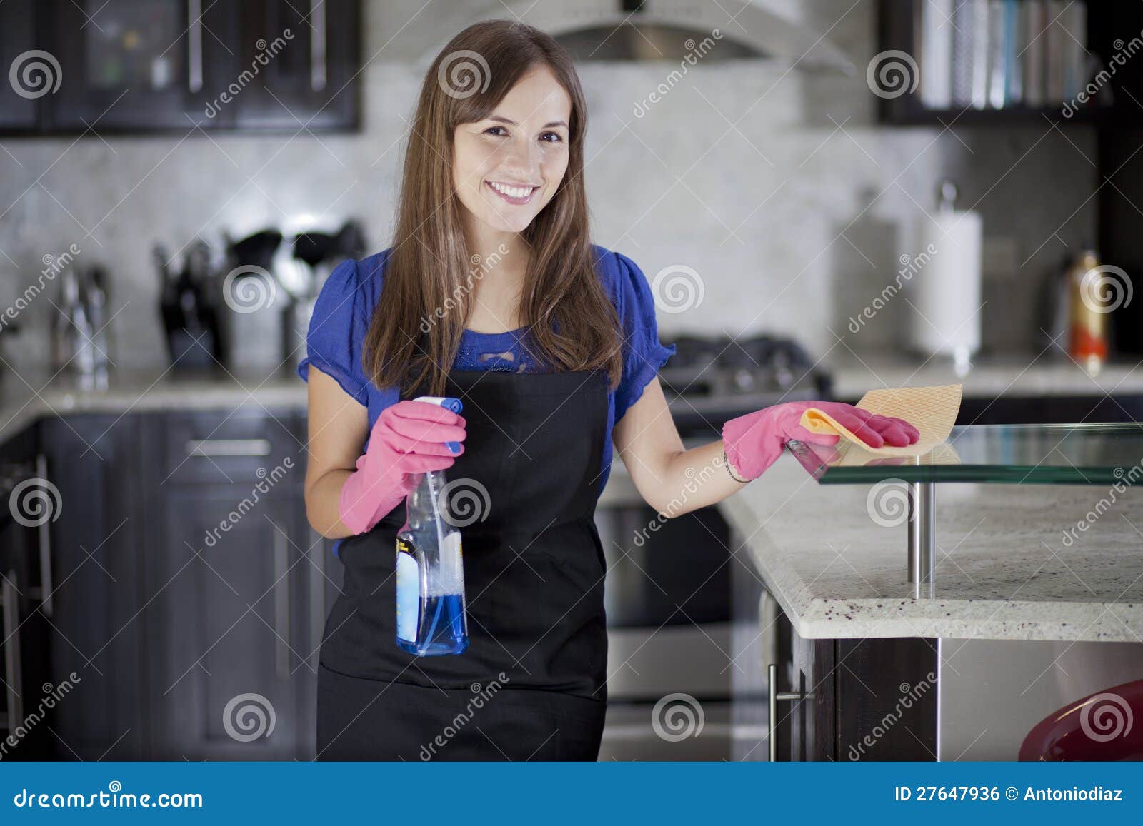 Cute Girl Cleaning the Kitchen Stock Photo - Image of gloves, chores ...