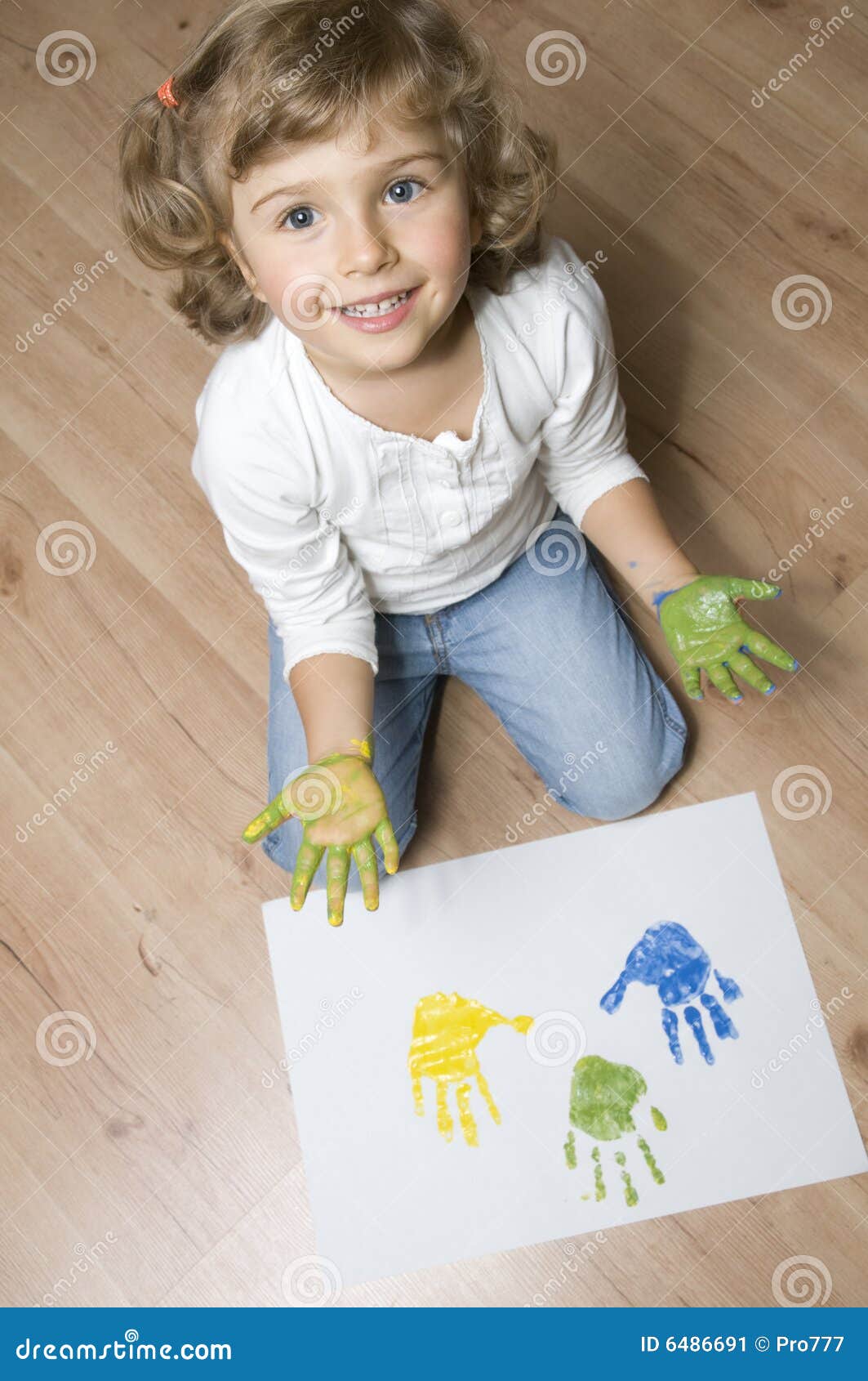 Cute Girl with Colored Hands Stock Image - Image of mouth, home: 6486691