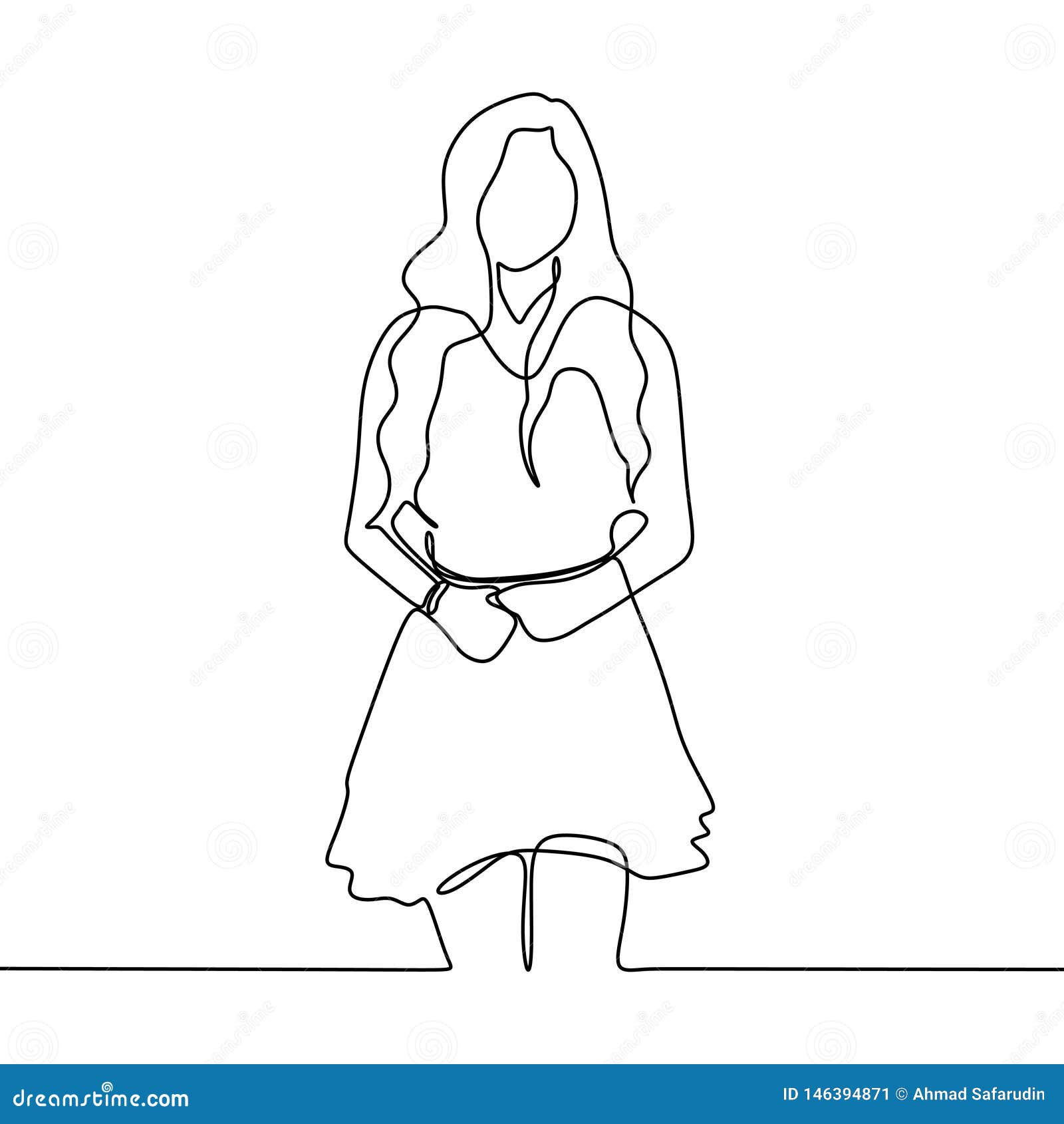 Cute Girl Continuous One Line Drawing Minimalist Design Abstract Stock
