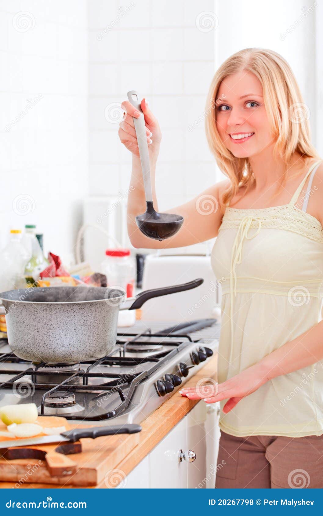 Cute Girl Cooking stock photo. Image of interior, bright - 20267798