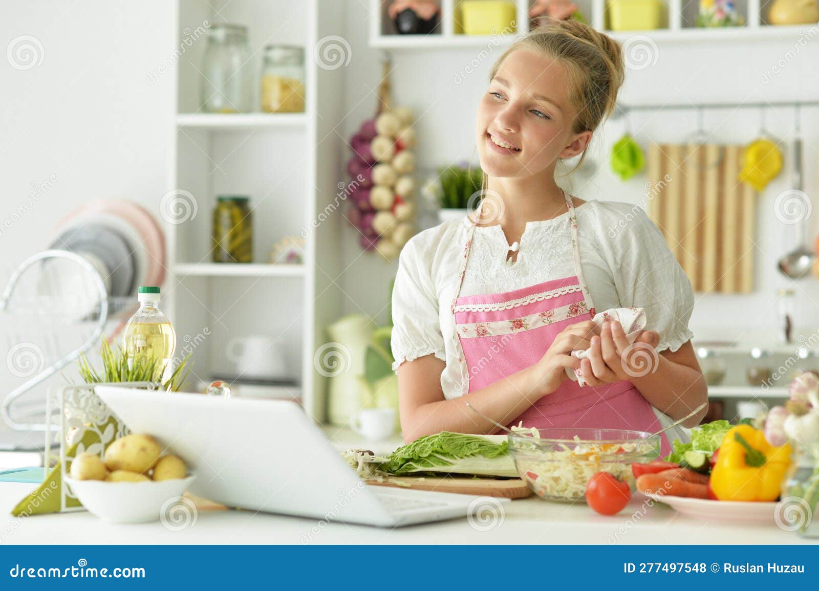 Cute girl cooking stock photo. Image of table, healthy - 277497548