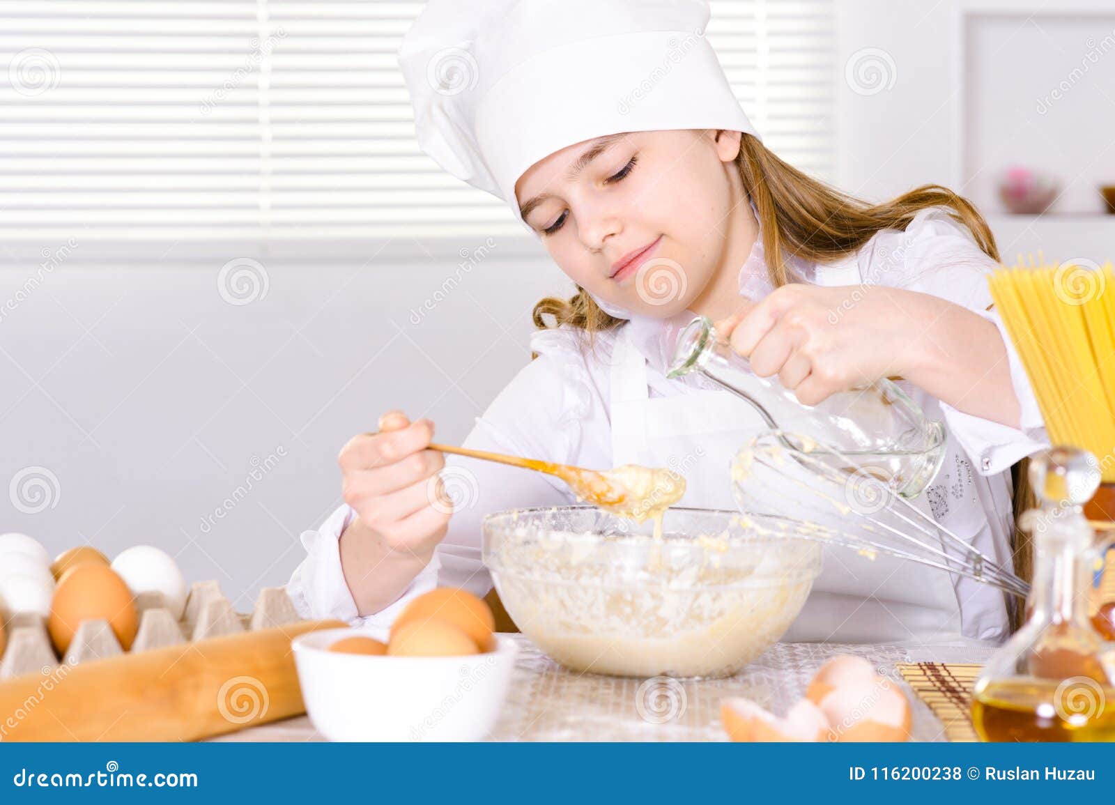 Cute Girl Cooking in the Kitchen Stock Photo - Image of european ...
