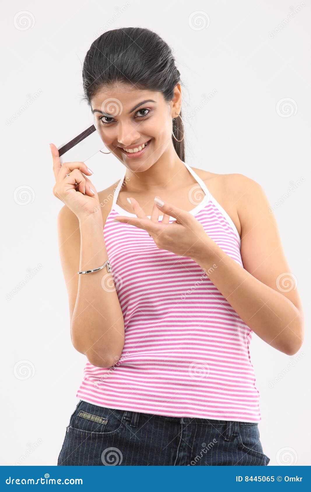 Cute girl with credit card stock image. Image of hold - 8445065