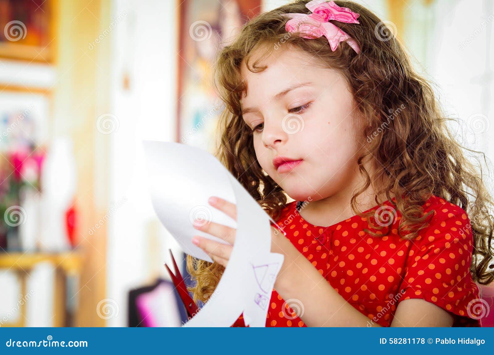 Cute Girl Cutting Paper with Scissors Stock Photo - Image of female ...