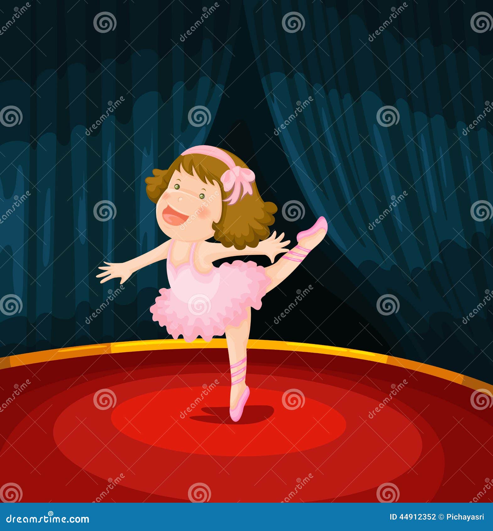Cute Girl Dancing Ballet on the Stage Stock Illustration - Illustration ...