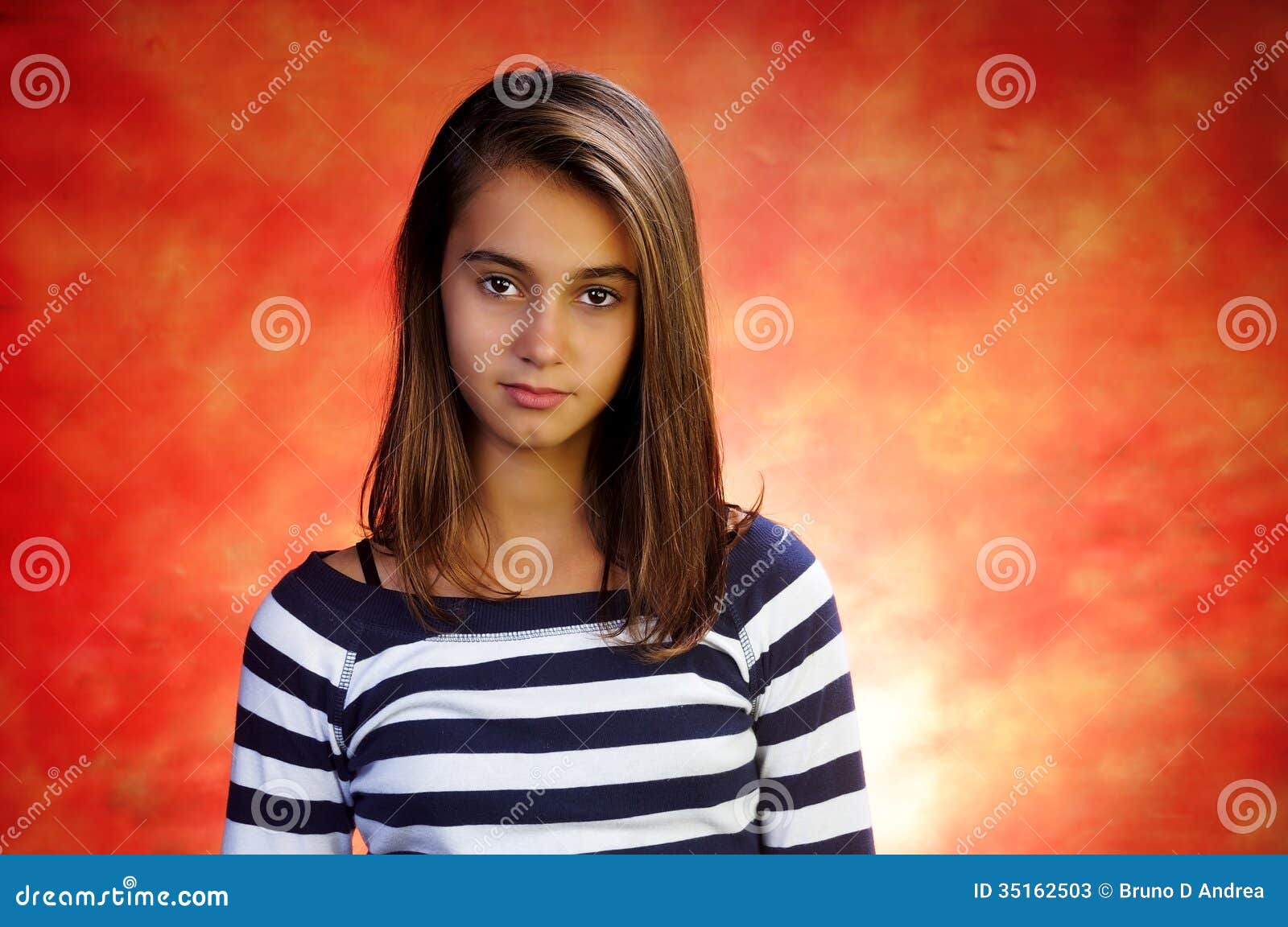 Cute girl with direct look stock image. Image of brunette - 35162503