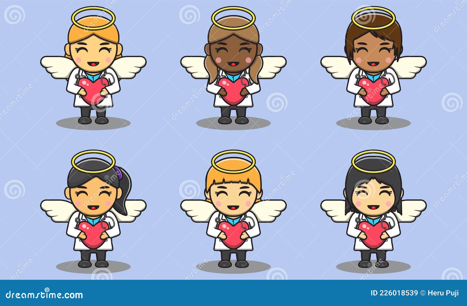 Vector Illustrations of Cute Little Female Doctor Angel with Love ...