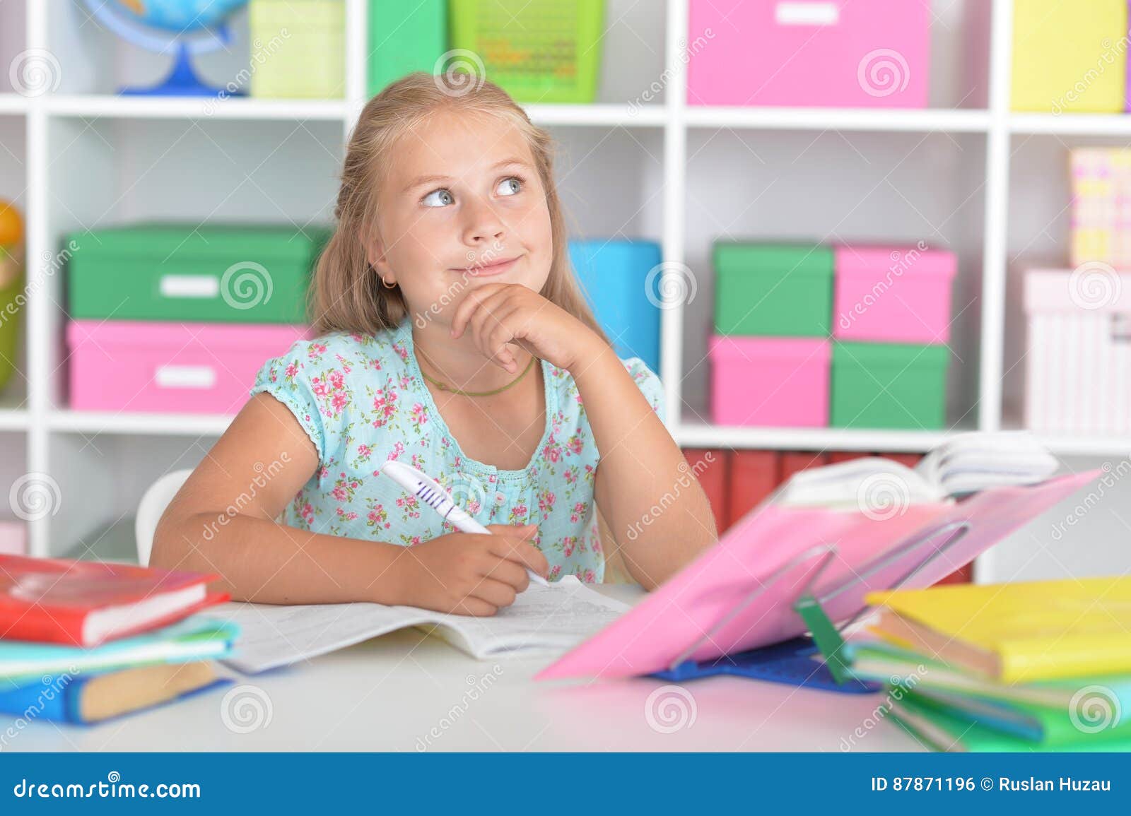 Cute girl does lessons stock photo. Image of study, desk - 87871196
